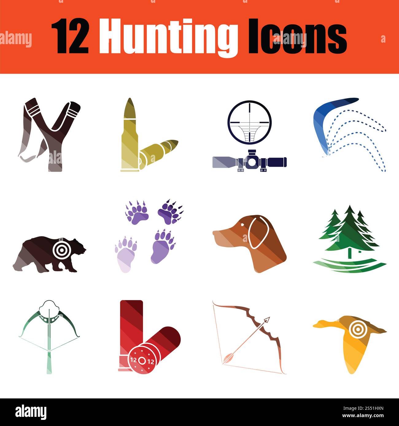 Set of hunting icons. Gradient color design. Vector illustration Stock ...