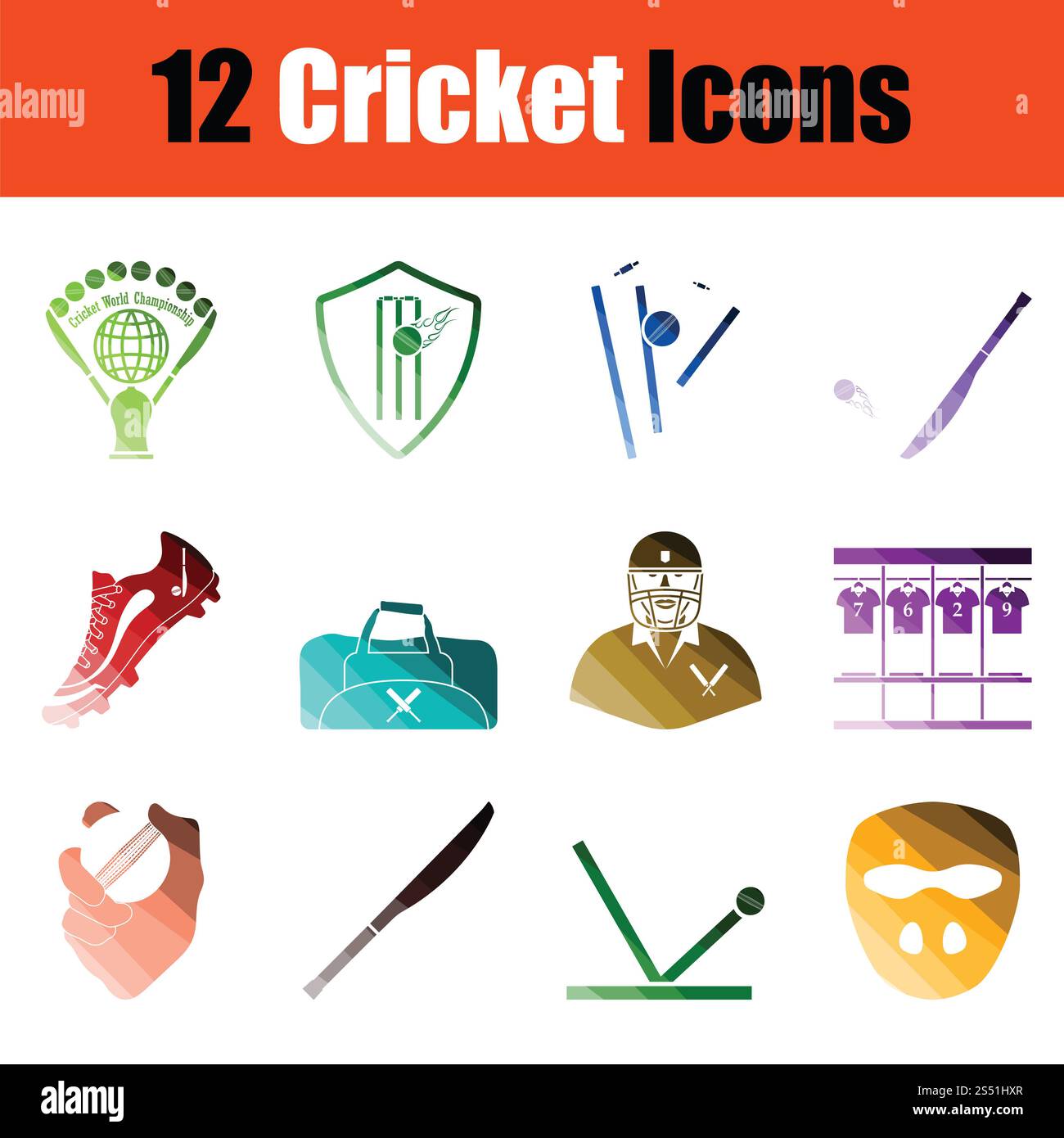 Set of cricket icons. Gradient color design. Vector illustration Stock ...