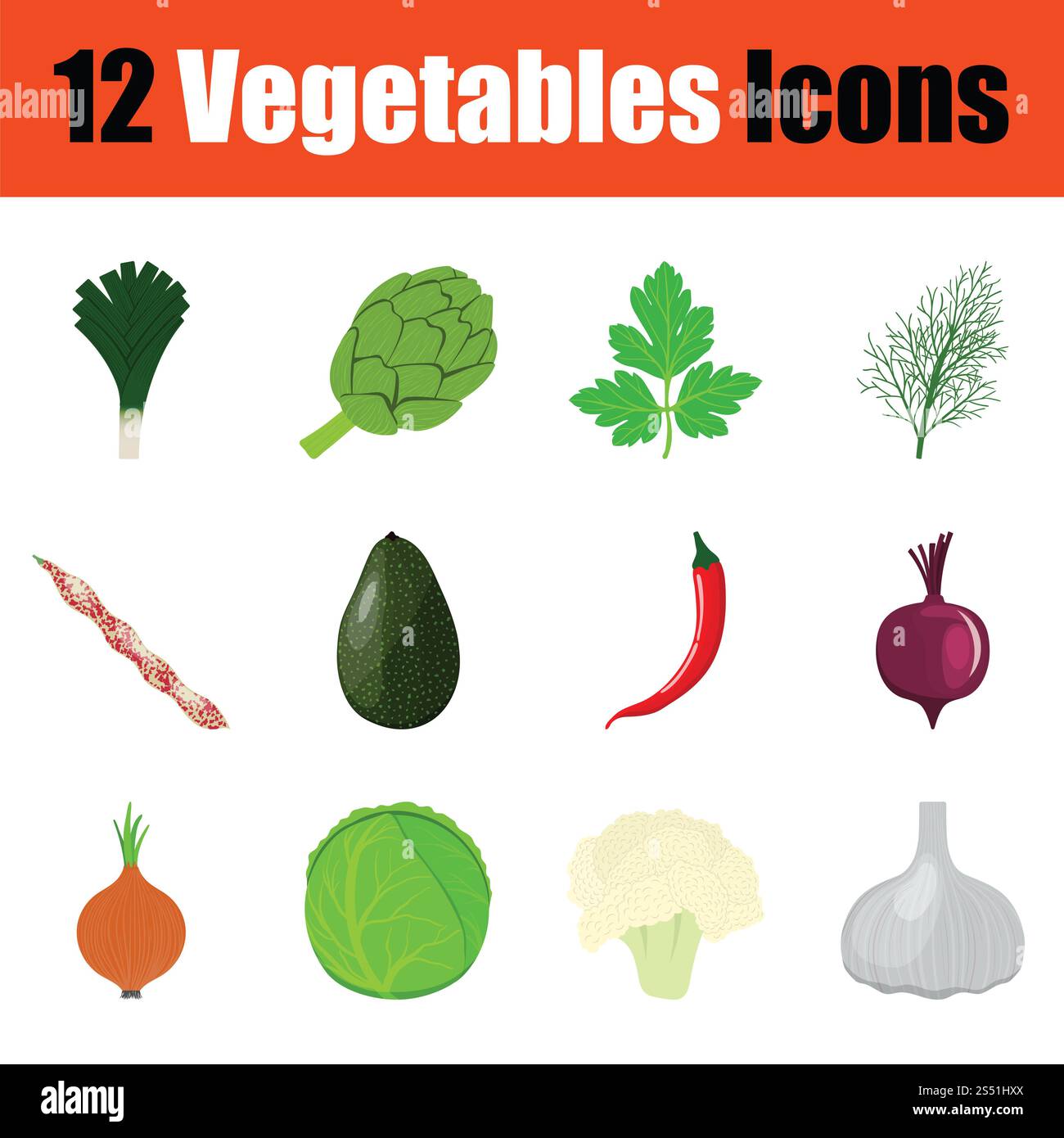 Vegetables icon set. Color design. Vector illustration Stock Photo - Alamy