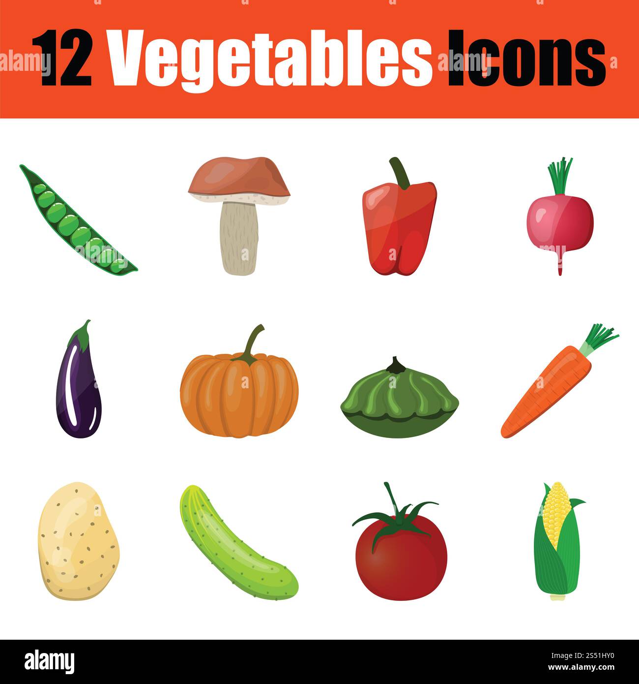 Vegetables icon set. Color design. Vector illustration Stock Photo - Alamy