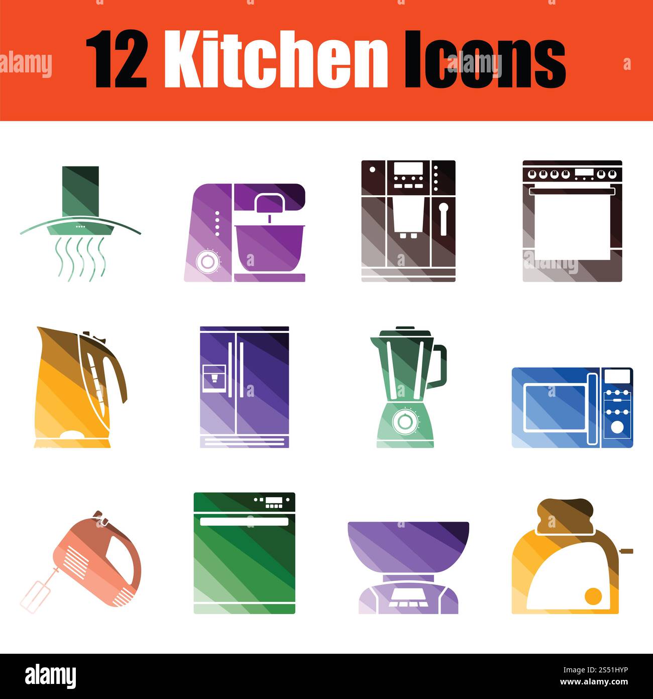 Set of kitchen icons. Gradient color design. Vector illustration Stock ...