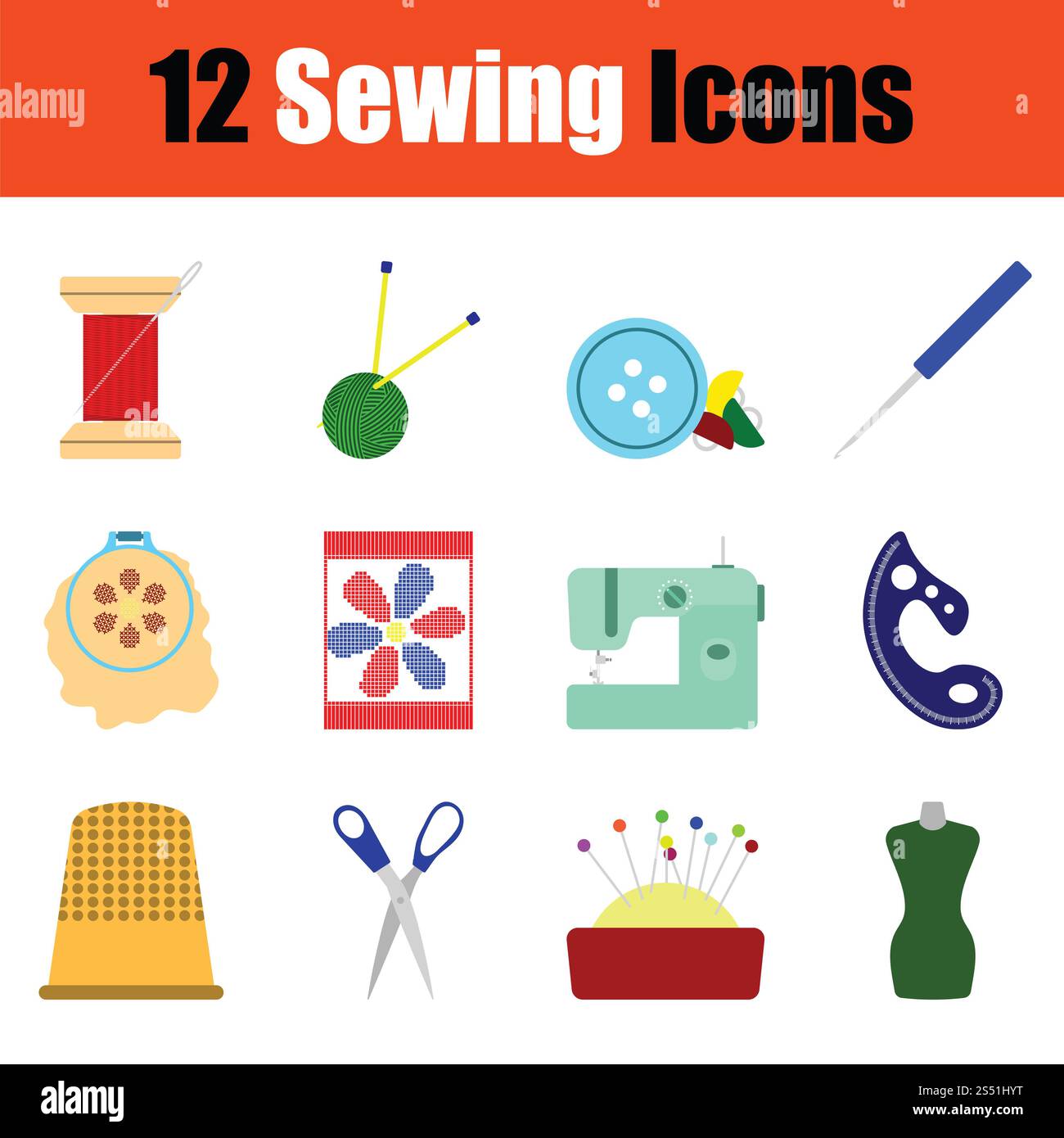 Set of sewing icons. Gradient color design. Vector illustration Stock Photo - Alamy