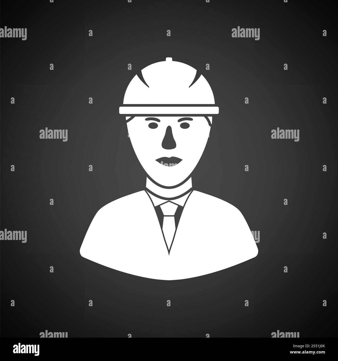 Icon of construction worker head in helmet. Black background with white. Vector illustration ...