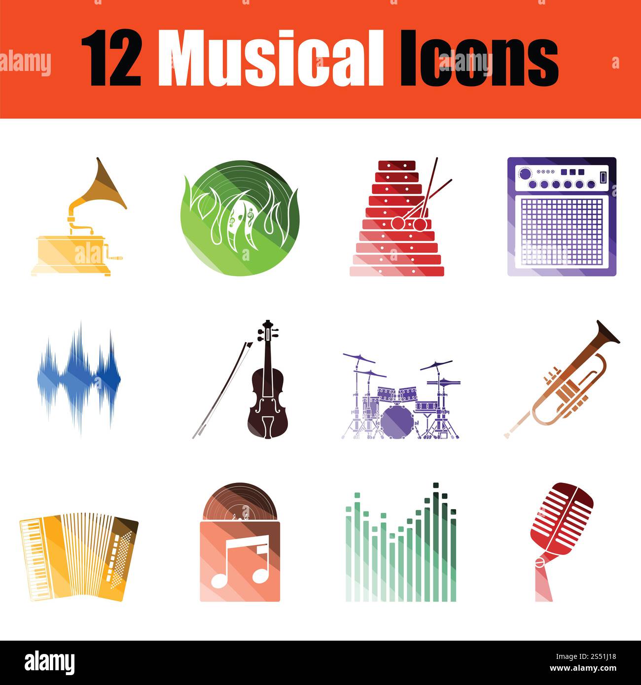 Set of musical icons. Gradient color design. Vector illustration Stock ...