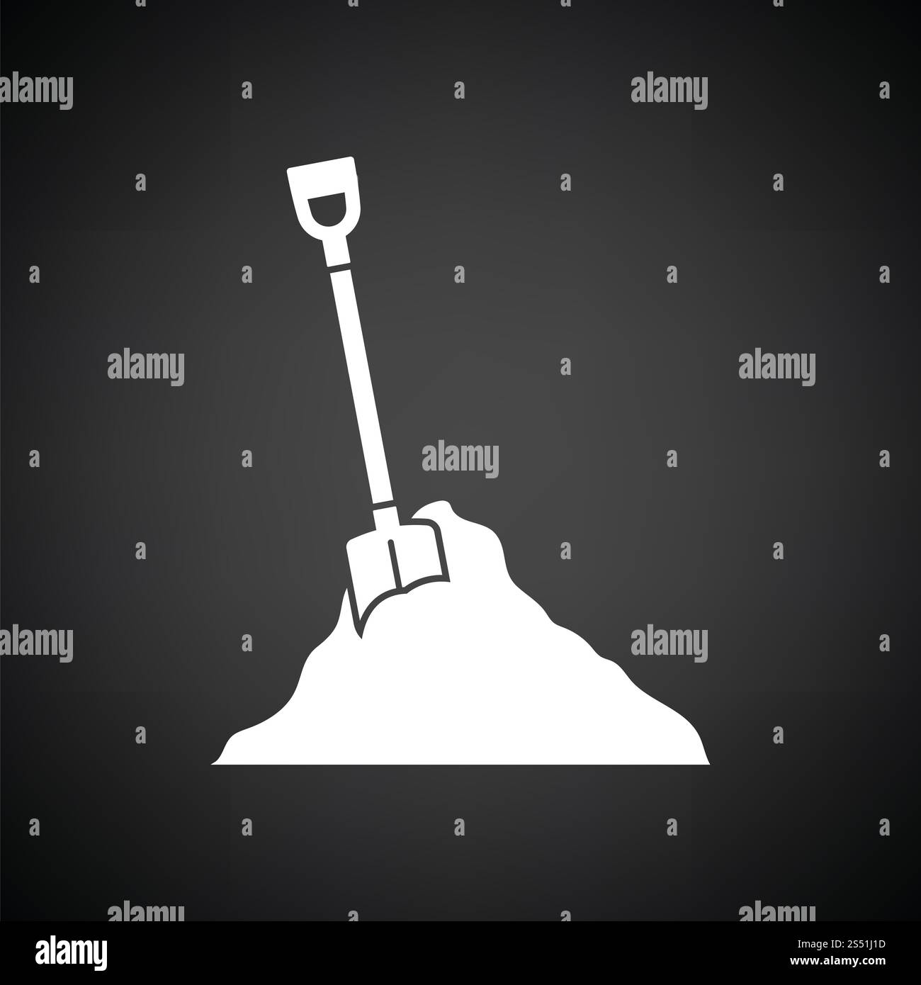 Icon of Construction shovel and sand. Black background with white ...