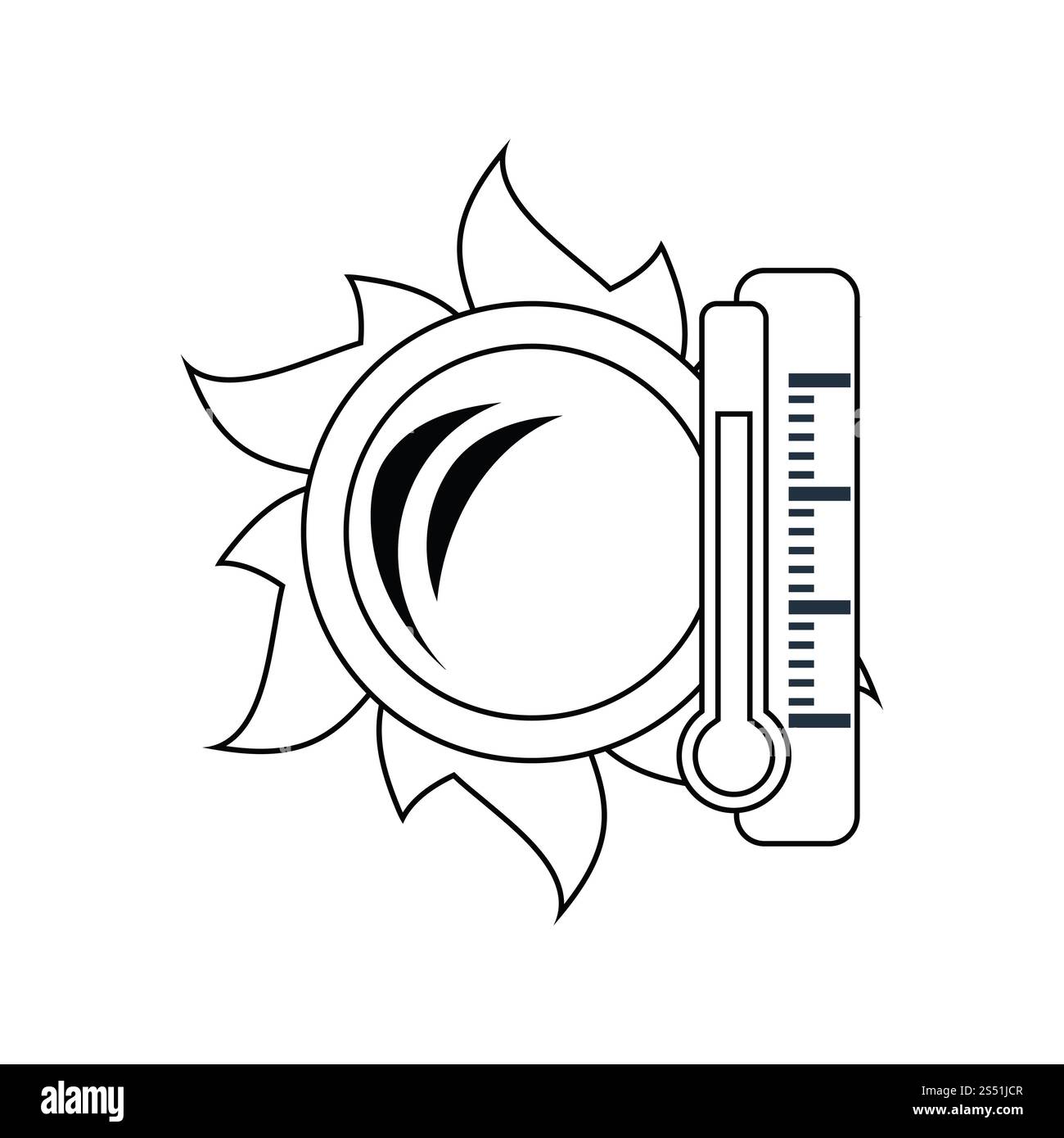 Icon of sun and thermometer with high temperature. Thin line design ...