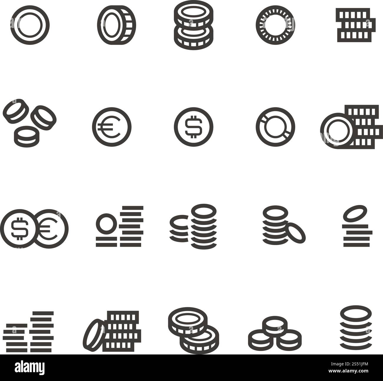 Coins line icons. Money, tax, earn and cash outline vector symbols ...