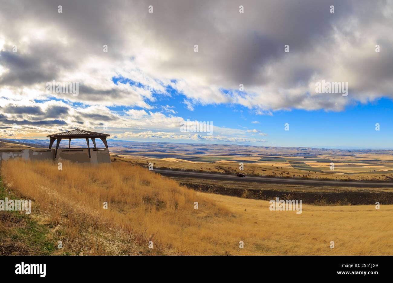Panoramic Landscape with Observation Gazebo on Grassy Hill Under ...