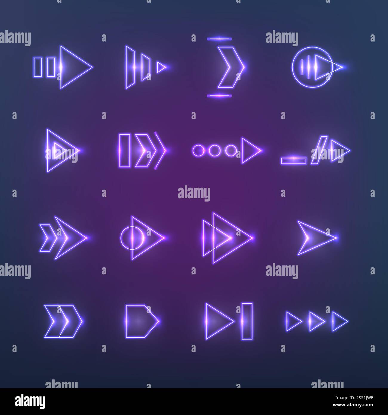 Directional neon holographic arrows. Pointers, navigation arrow with luminosity effect. Future ...