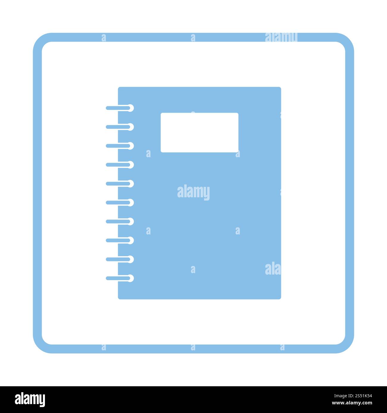 Exercise book with pen icon. Blue frame design. Vector illustration ...