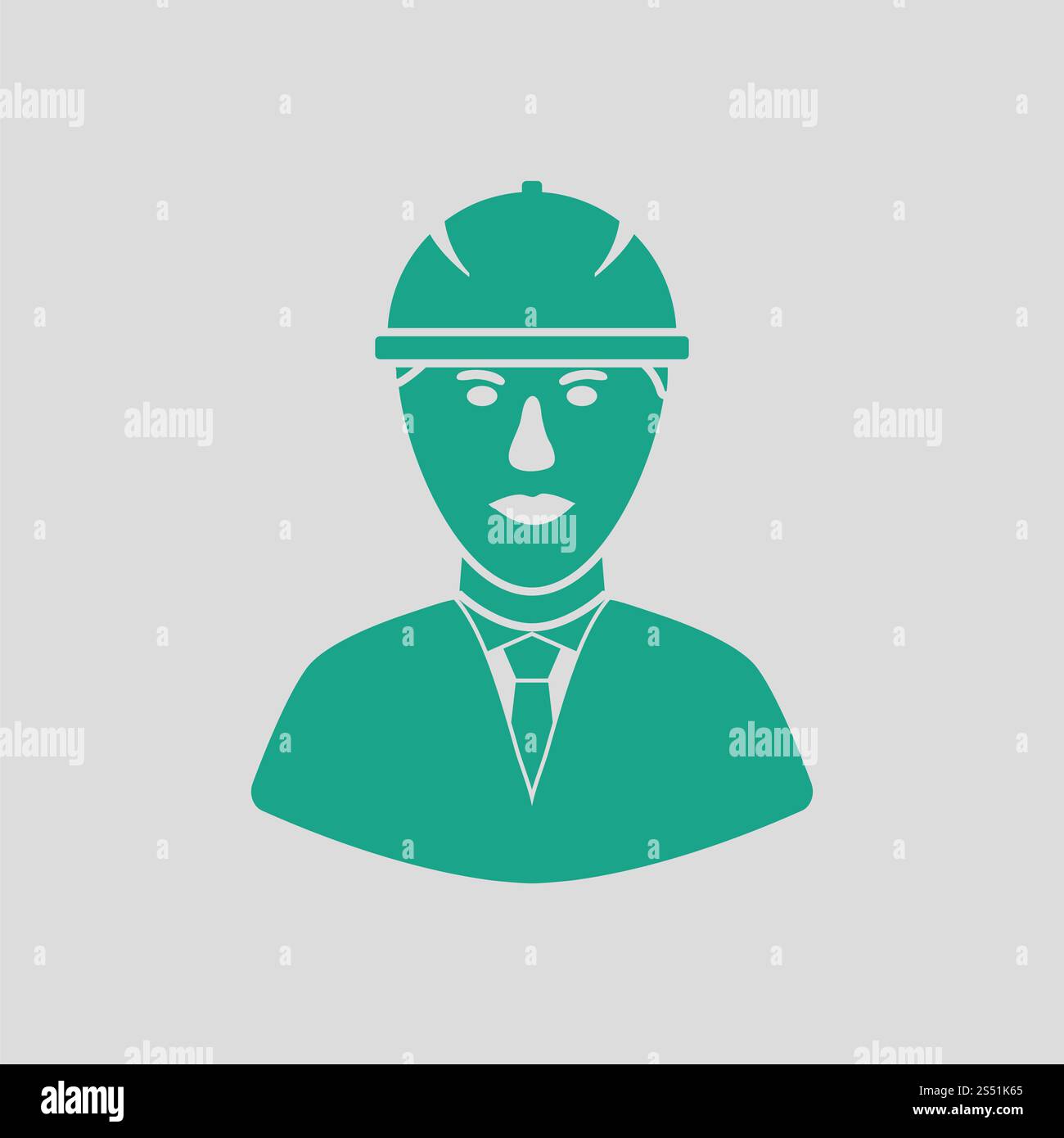 Icon of construction worker head in helmet. Gray background with green ...