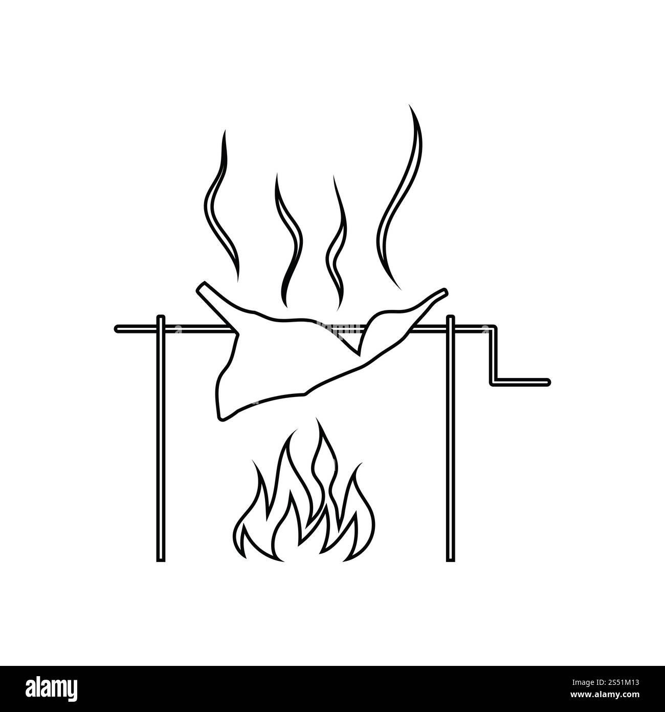 Icon of roasting meat on fire. Thin line design. Vector illustration ...