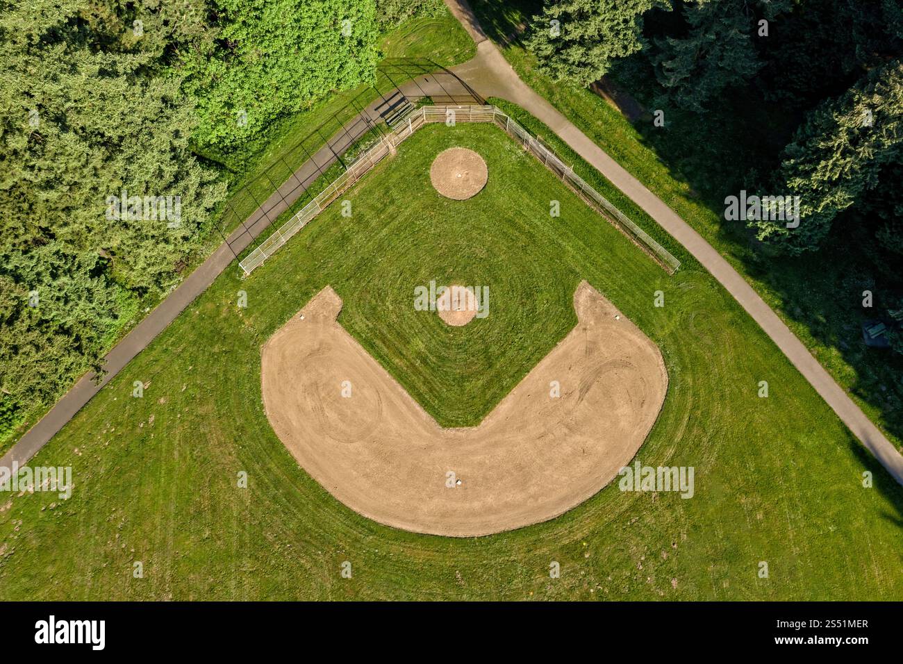 Aerial View of a Baseball Field Surrounded by Lush Green Trees and ...