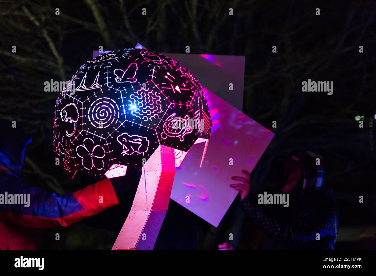 Illuminated Art Installation With Projected Light Displays at Nighttime ...