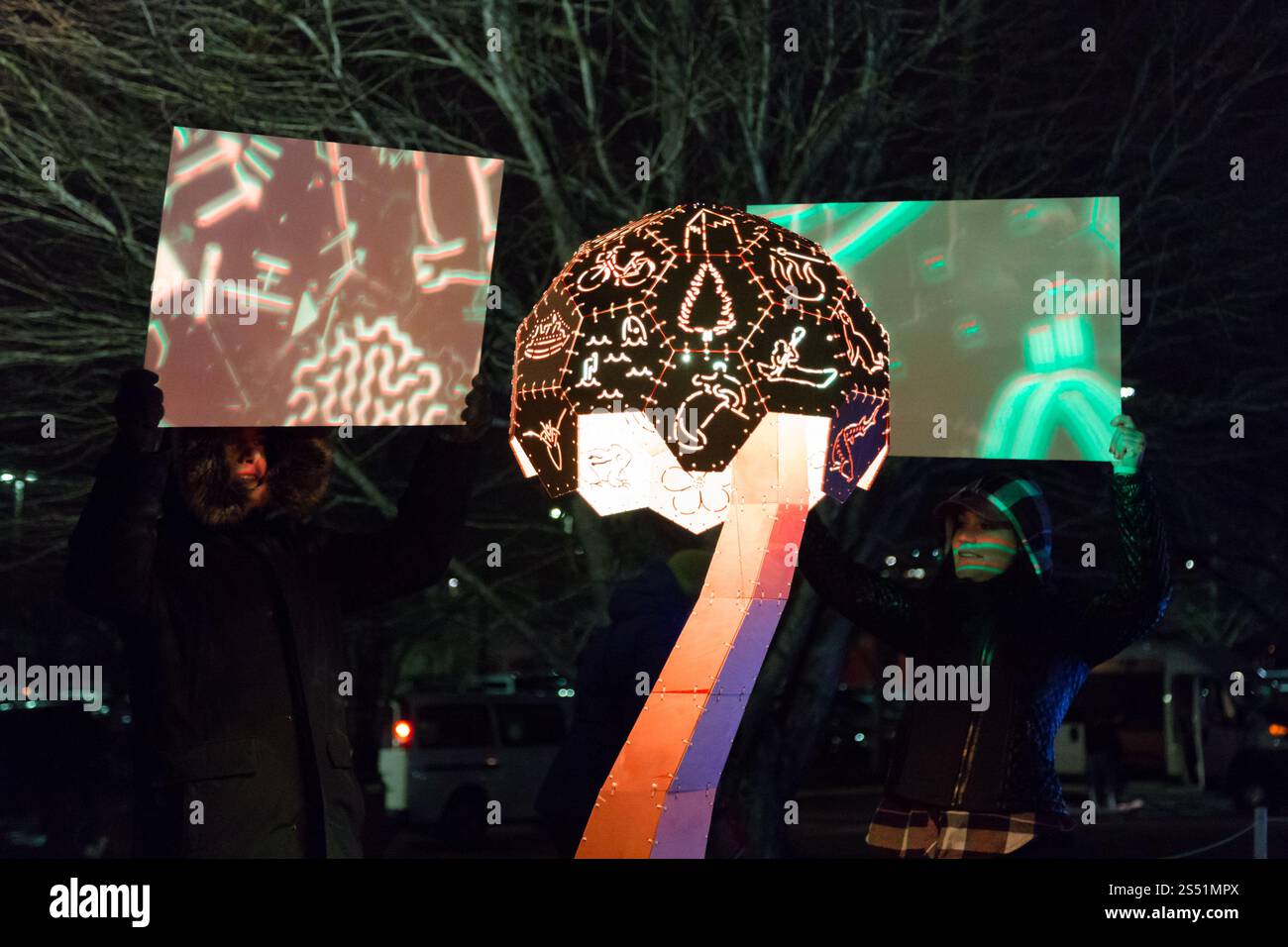 Illuminated Art Installation With Projected Light Displays at Nighttime ...