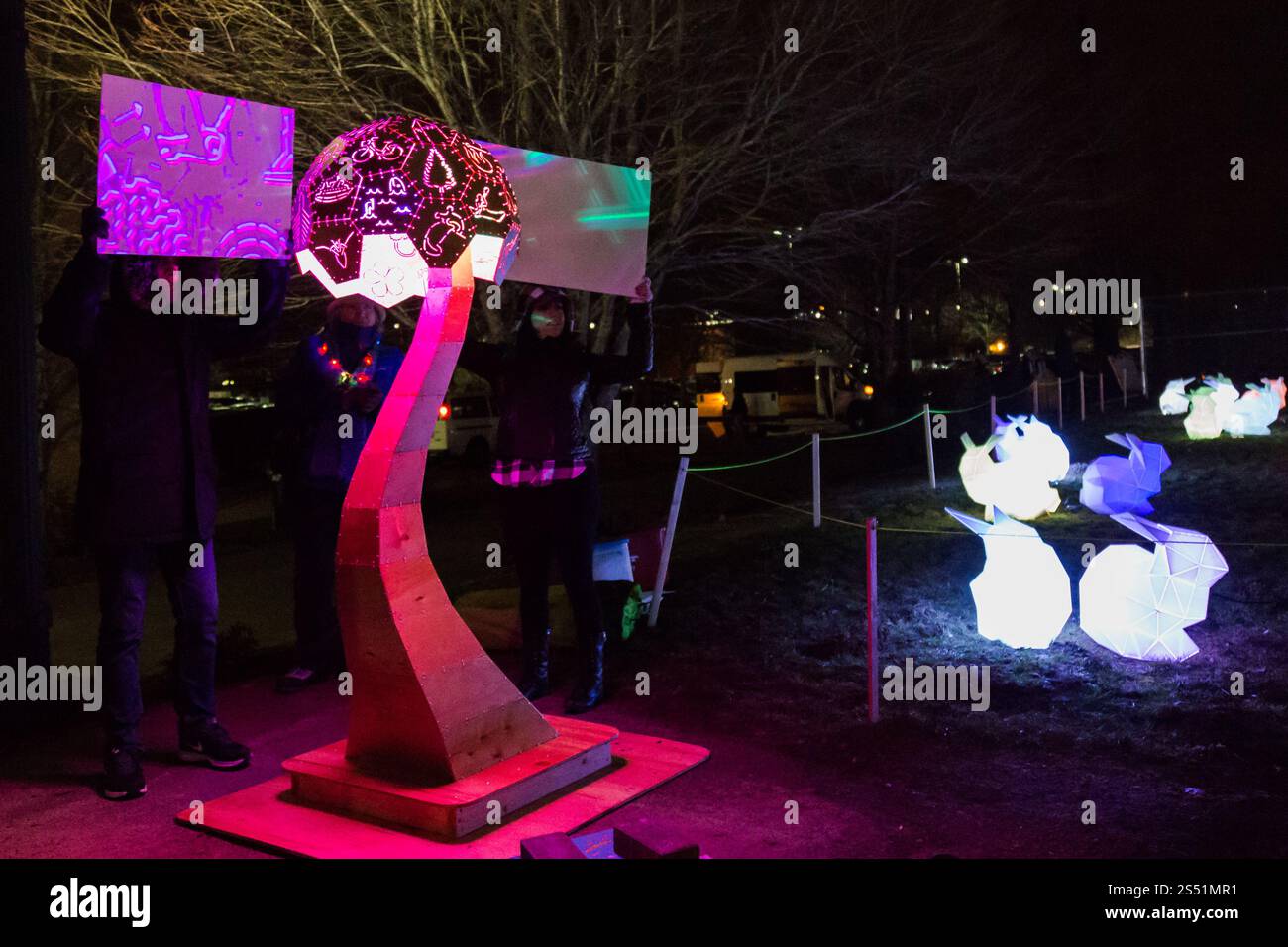 Illuminated Art Installation With Projected Light Displays at Nighttime ...