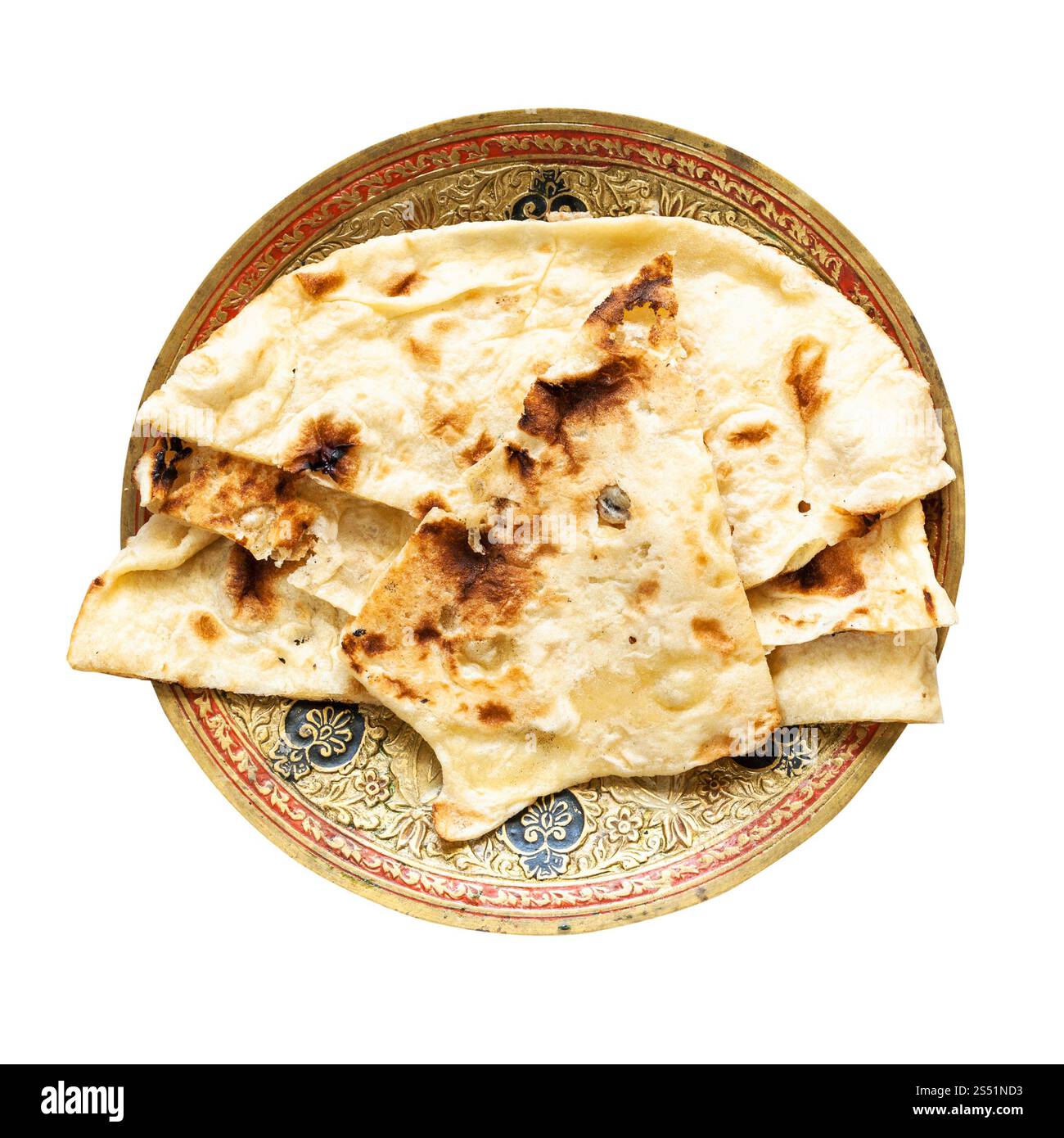 Indian cuisine - Naan flat bread baked in tandoor on brass plate ...