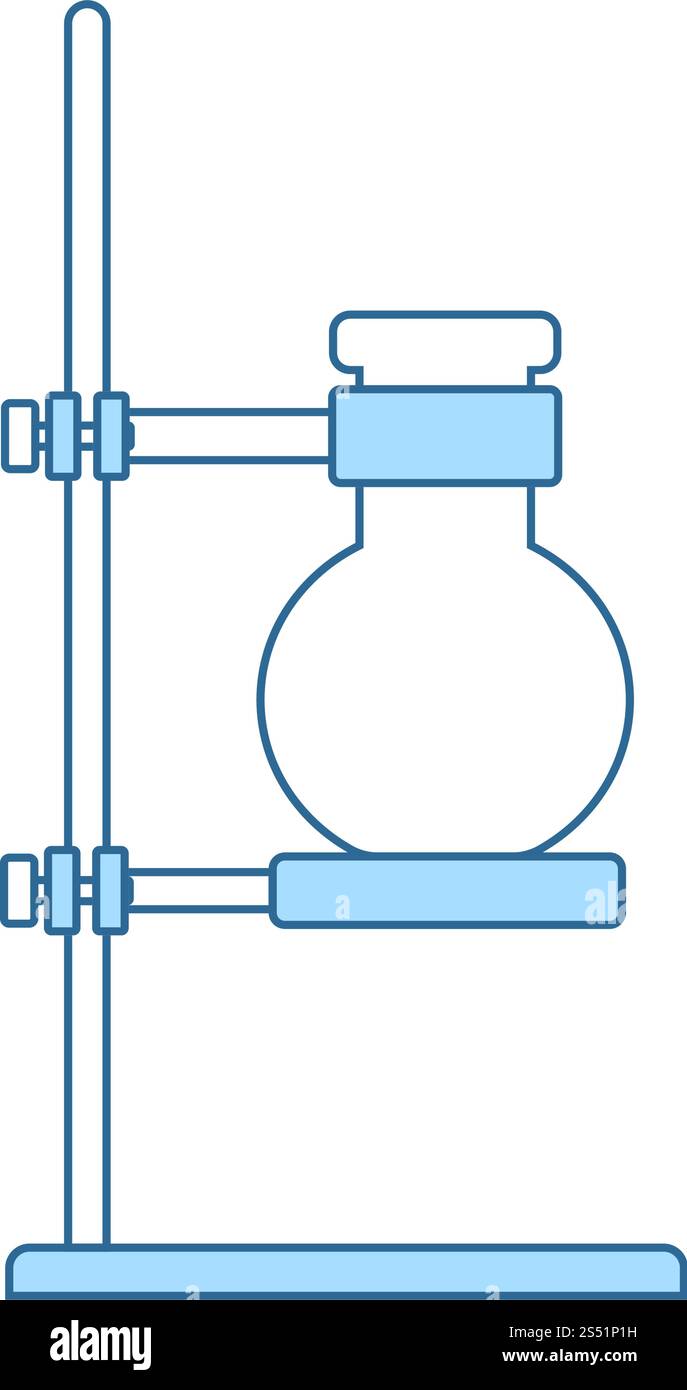 Icon Of Chemistry Flask Griped In Stand. Thin Line With Blue Fill ...