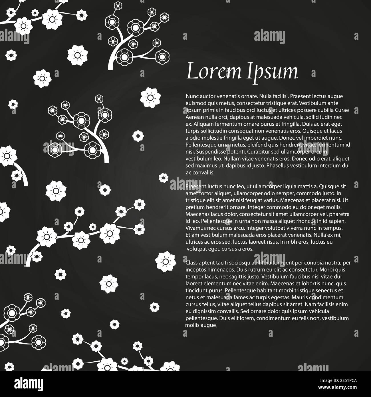 Chalkboard poster banner with asian flowers. Chinese, japanese sakura ...