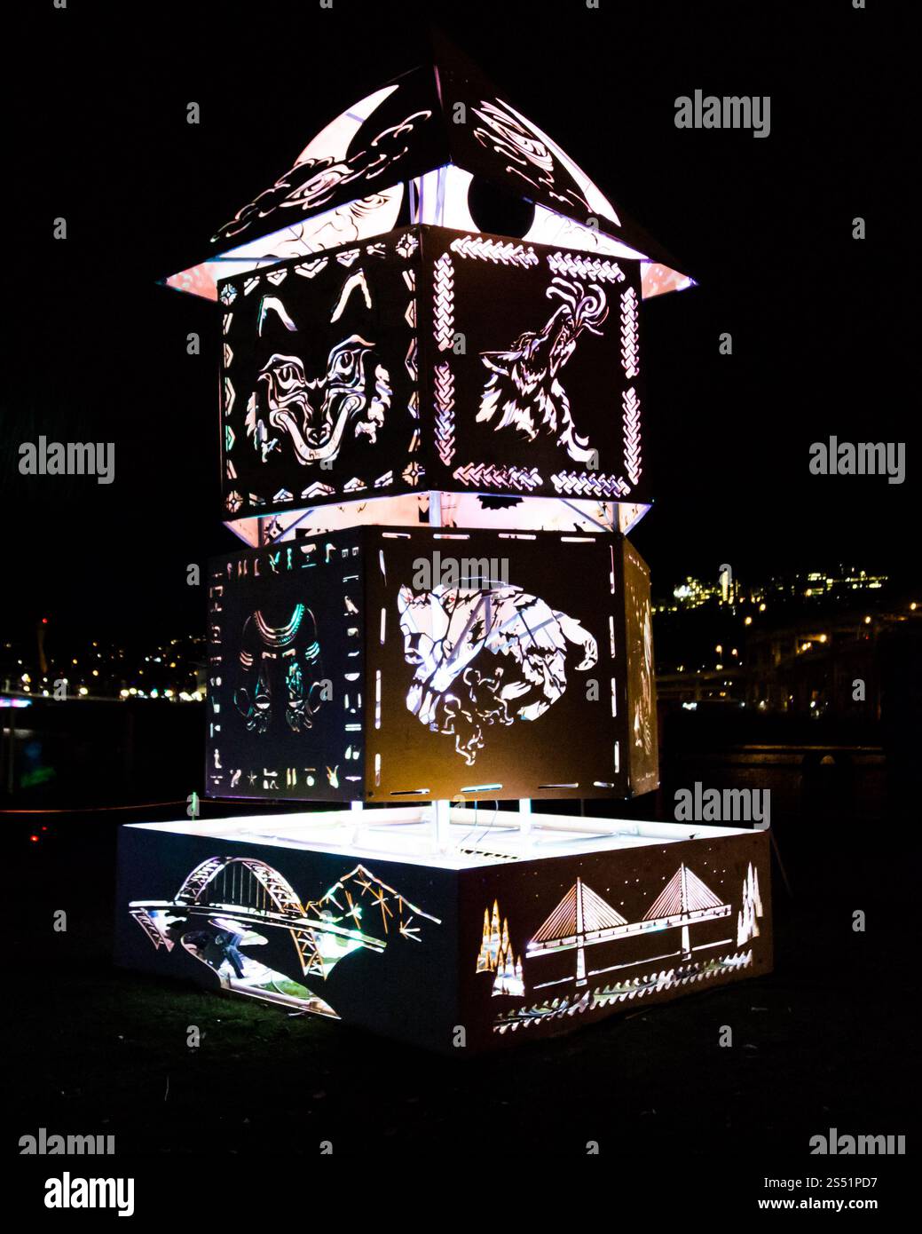 Illuminated Art Installation Featuring Animal Designs in a Creative ...