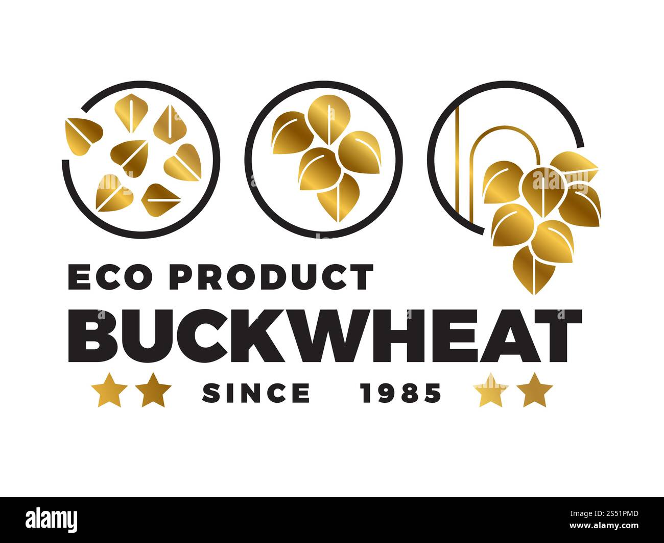 Black and gold buckwheat logo design. Eco buckwheat label isolated on ...