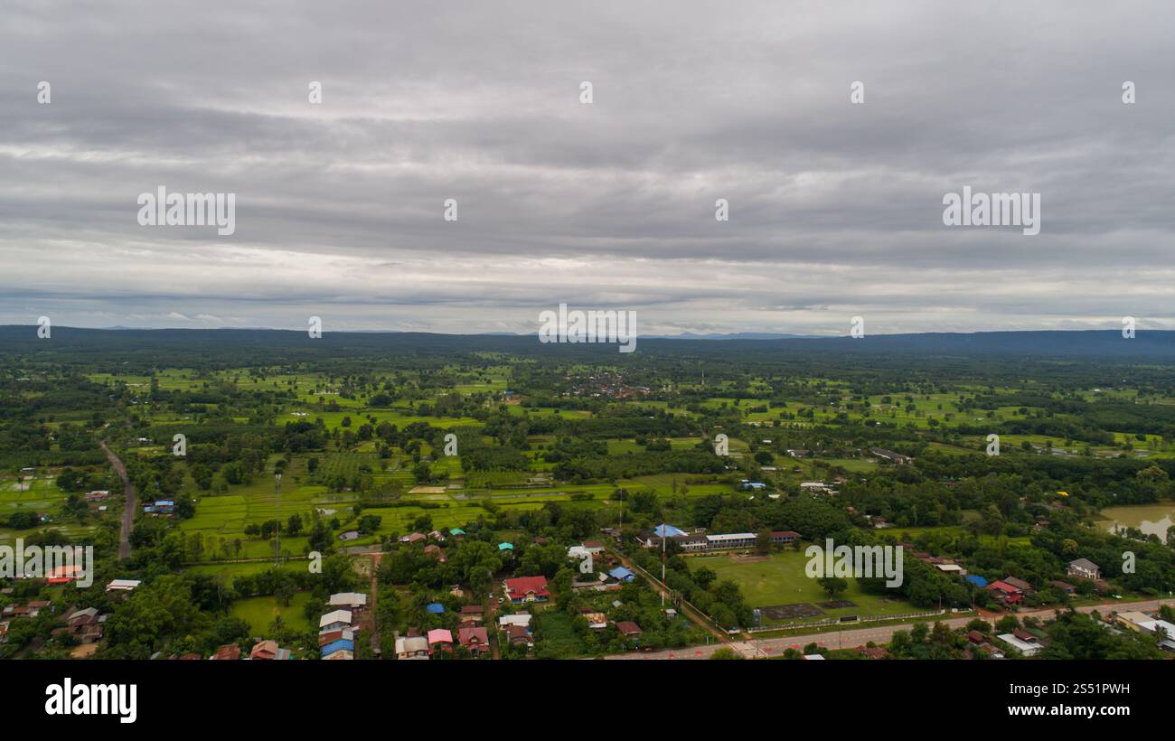 Aerial view over small village, Country roadside. Aerial view over small village, Country ...