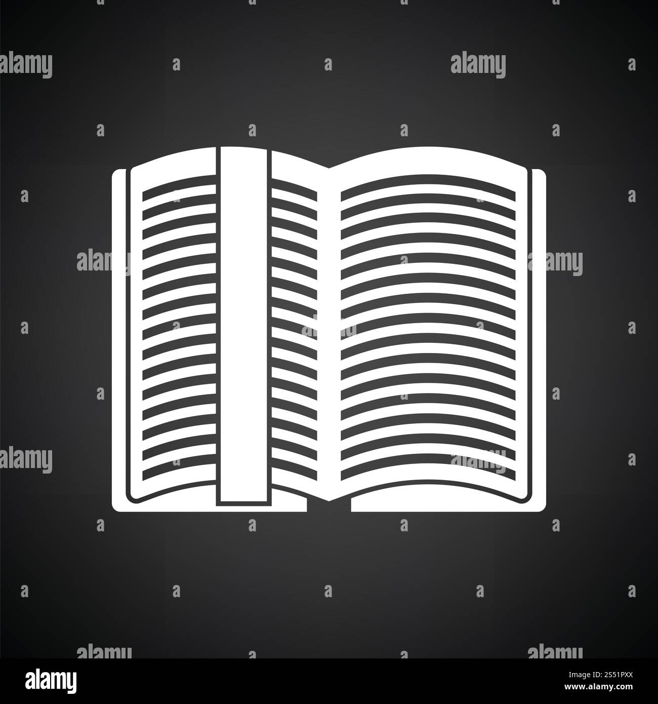 Open book with bookmark icon. Black background with white. Vector ...