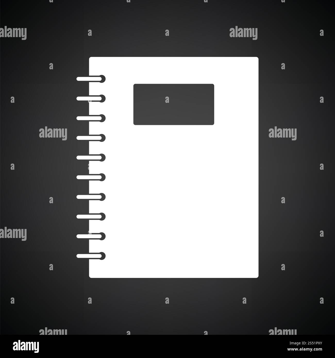 Exercise book with pen icon. Black background with white. Vector ...