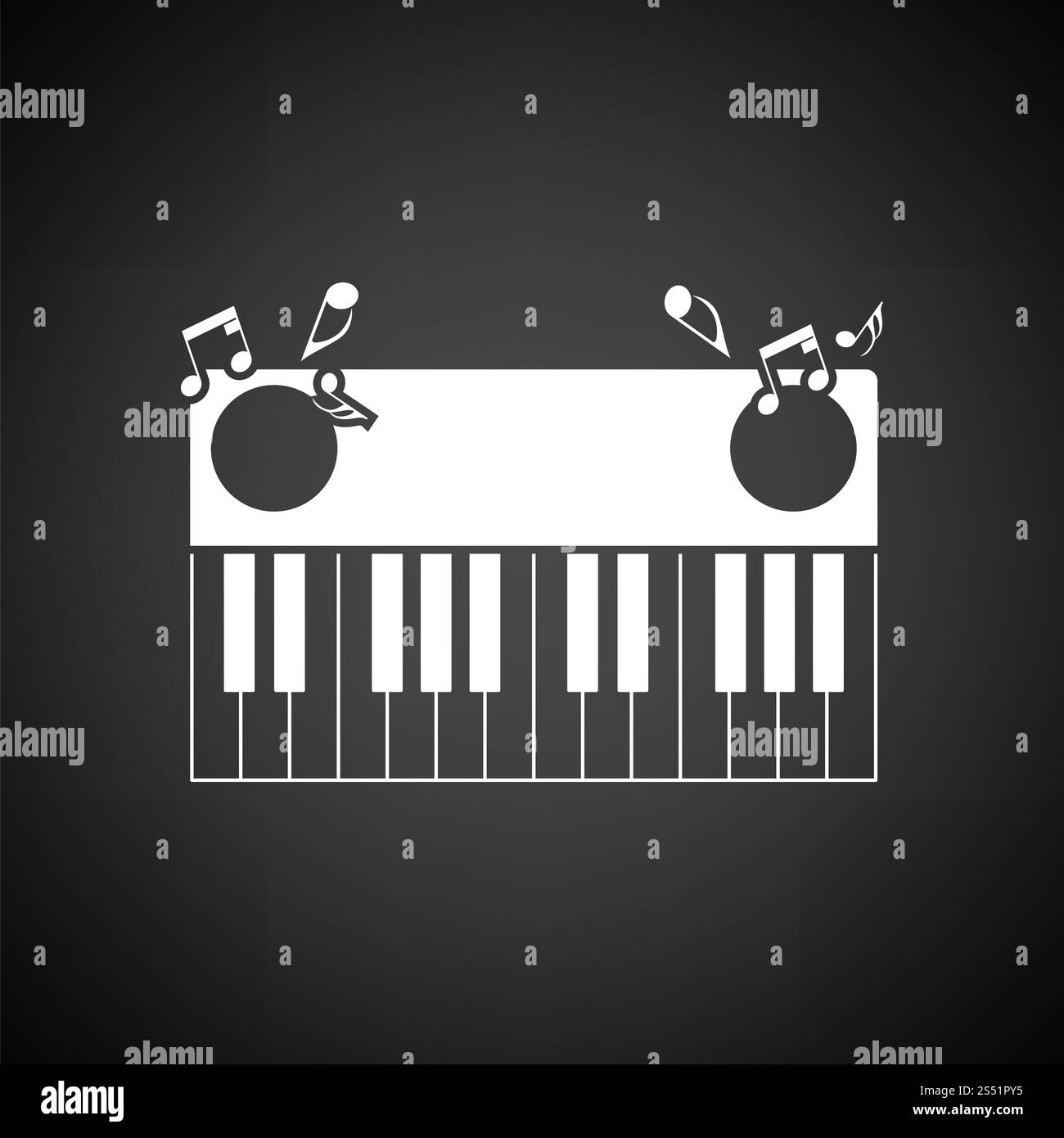 Piano keyboard icon. Black background with white. Vector illustration ...