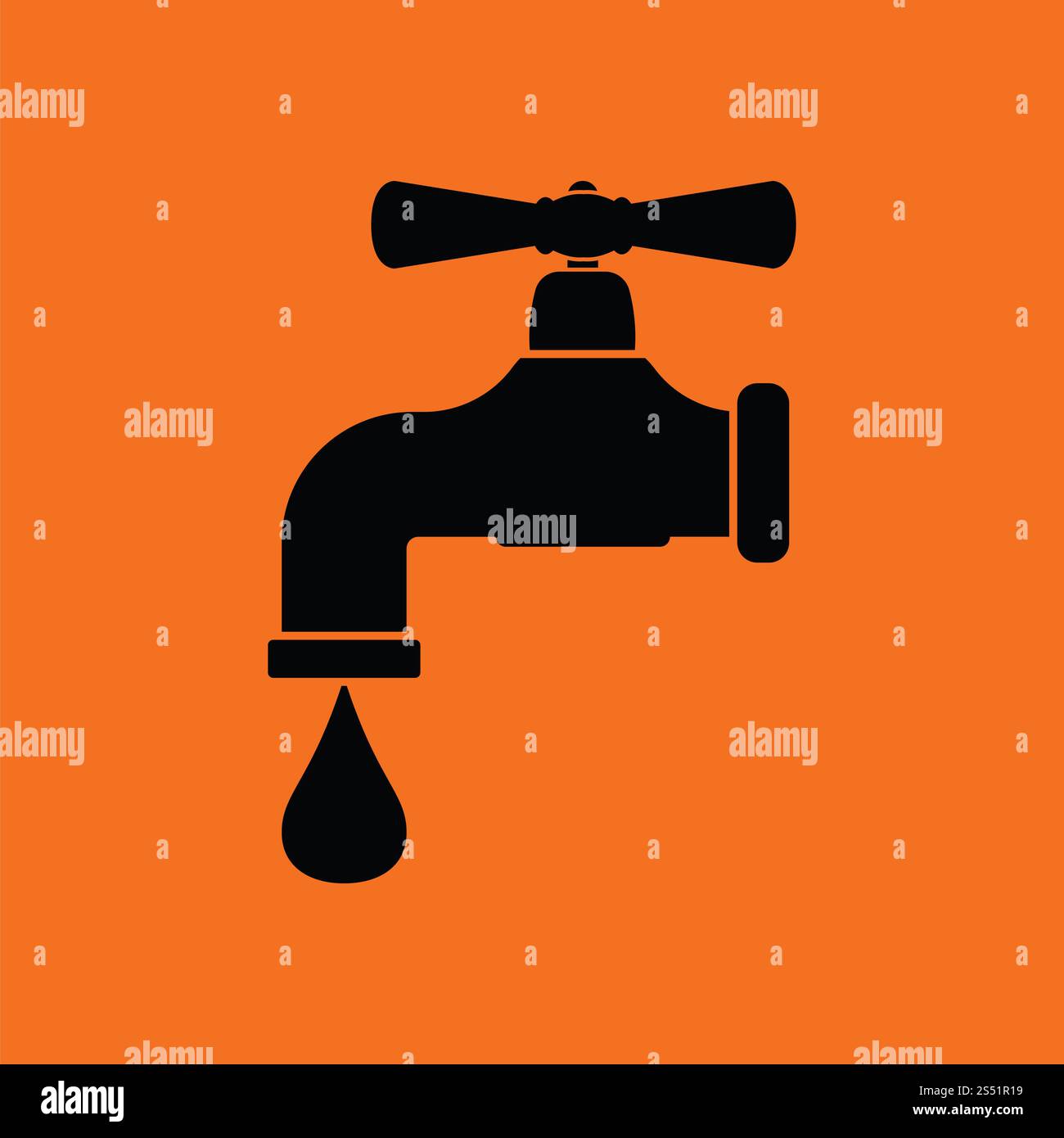 Icon of pipe with valve. Orange background with black. Vector ...