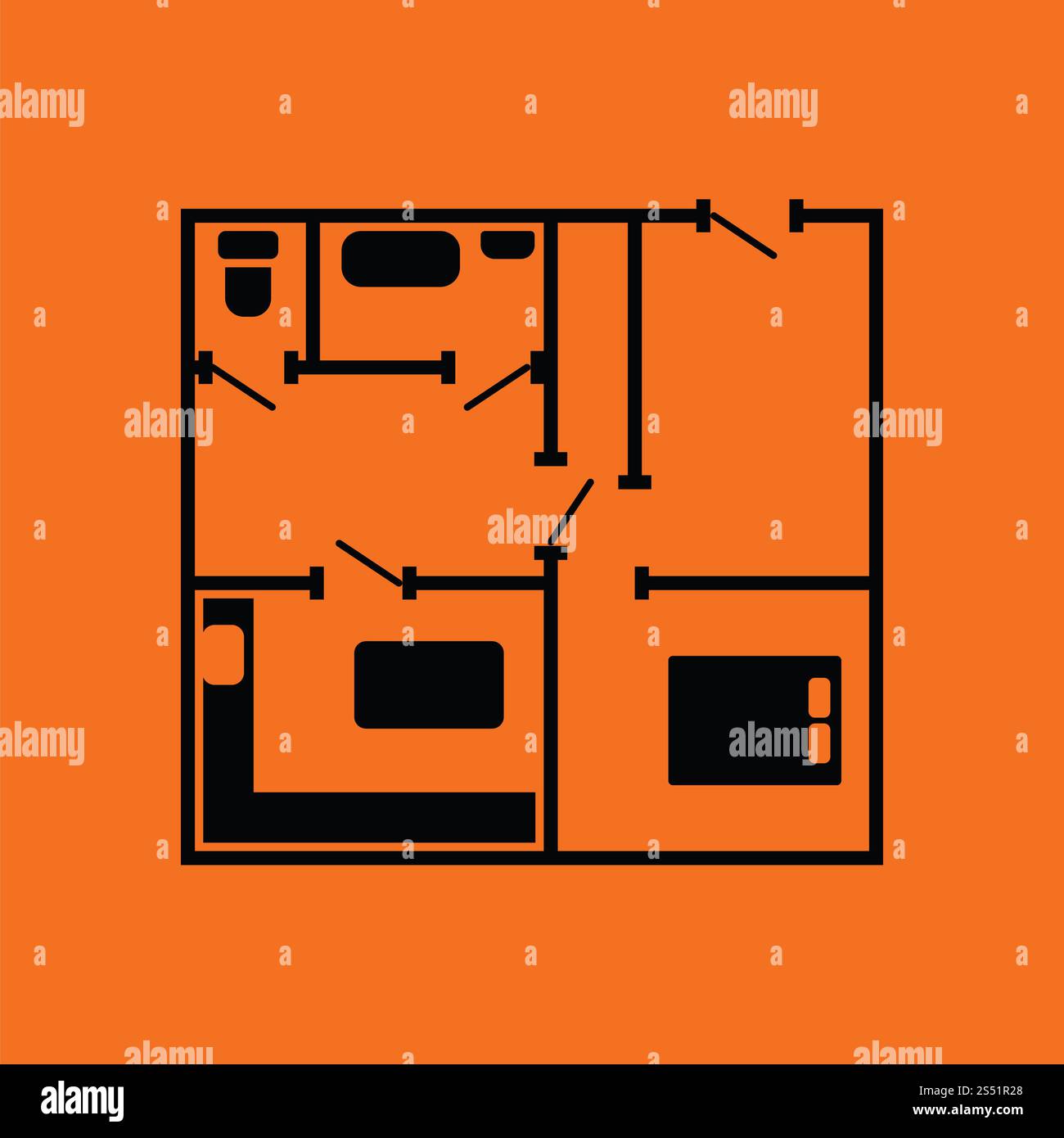 Icon of apartment plan. Orange background with black. Vector ...