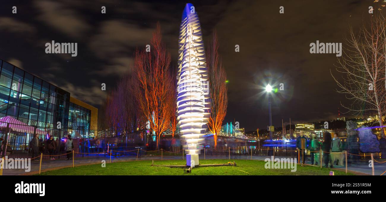 Illuminated Modern Art Installation in Urban Park at Night, Portland ...
