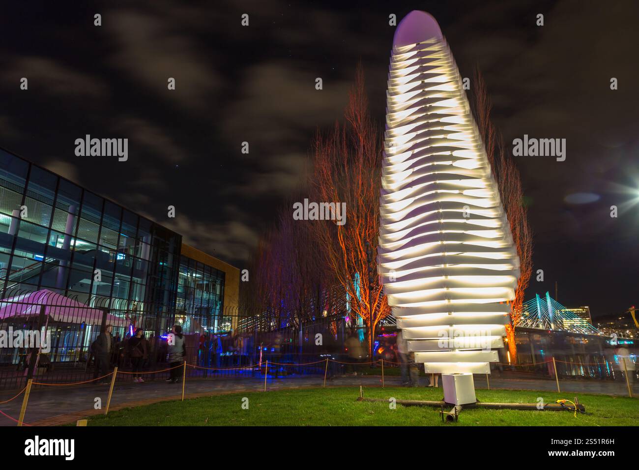 Illuminated Modern Art Installation in Urban Park at Night, Portland ...