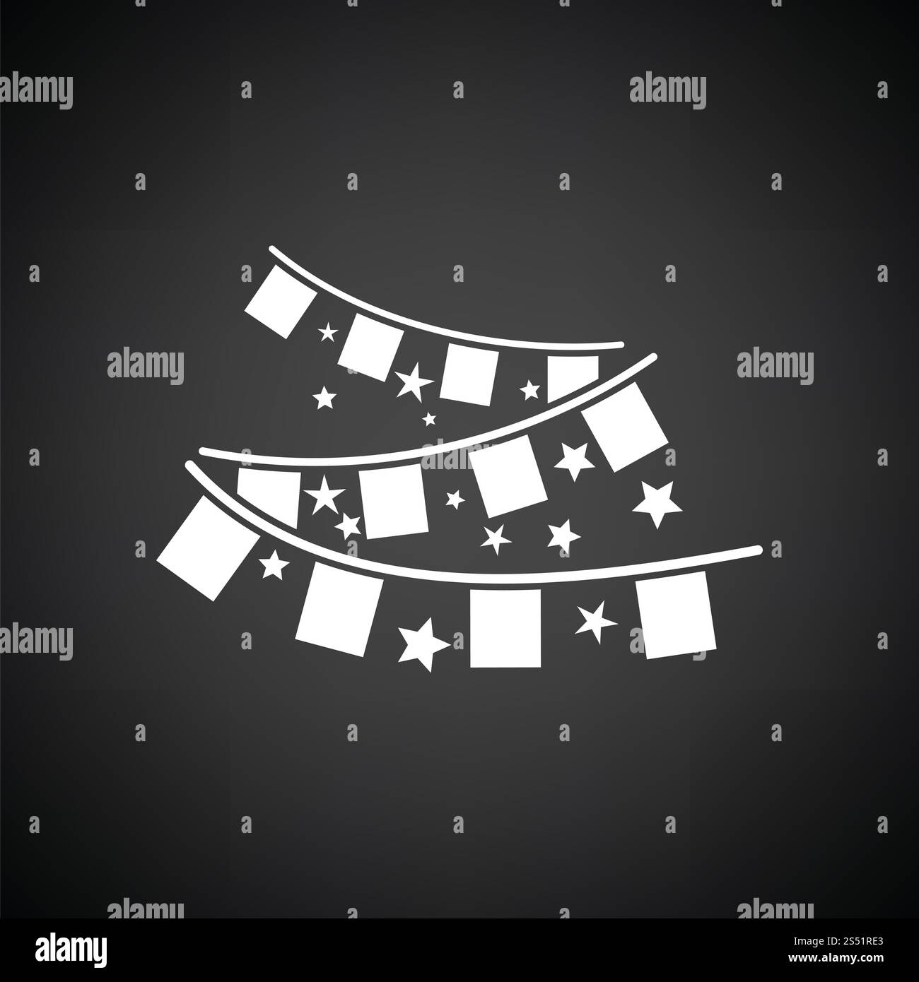 Party garland icon. Black background with white. Vector illustration ...