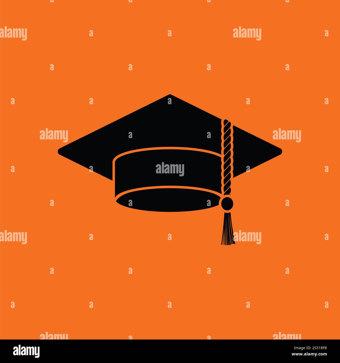 Graduation cap icon. Orange background with black. Vector illustration ...