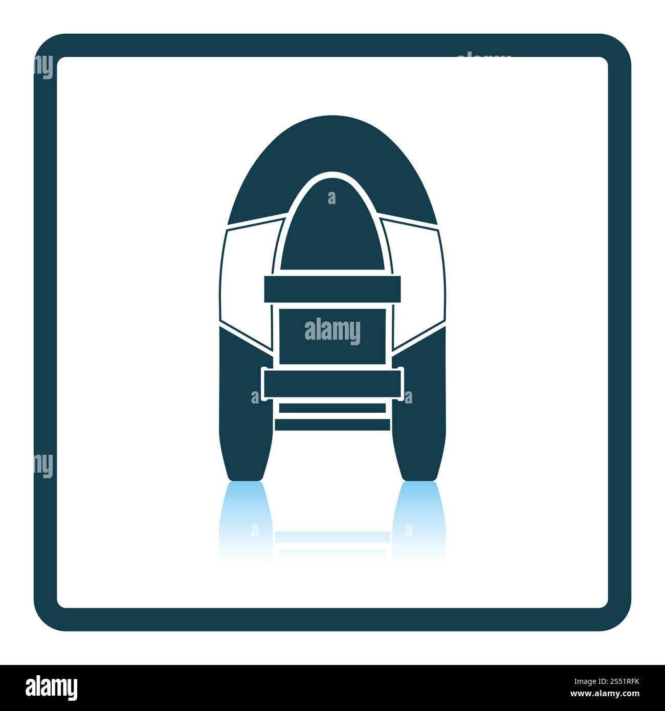 Icon of rubber boat on gray background, round shadow. Shadow reflection design. Vector ...