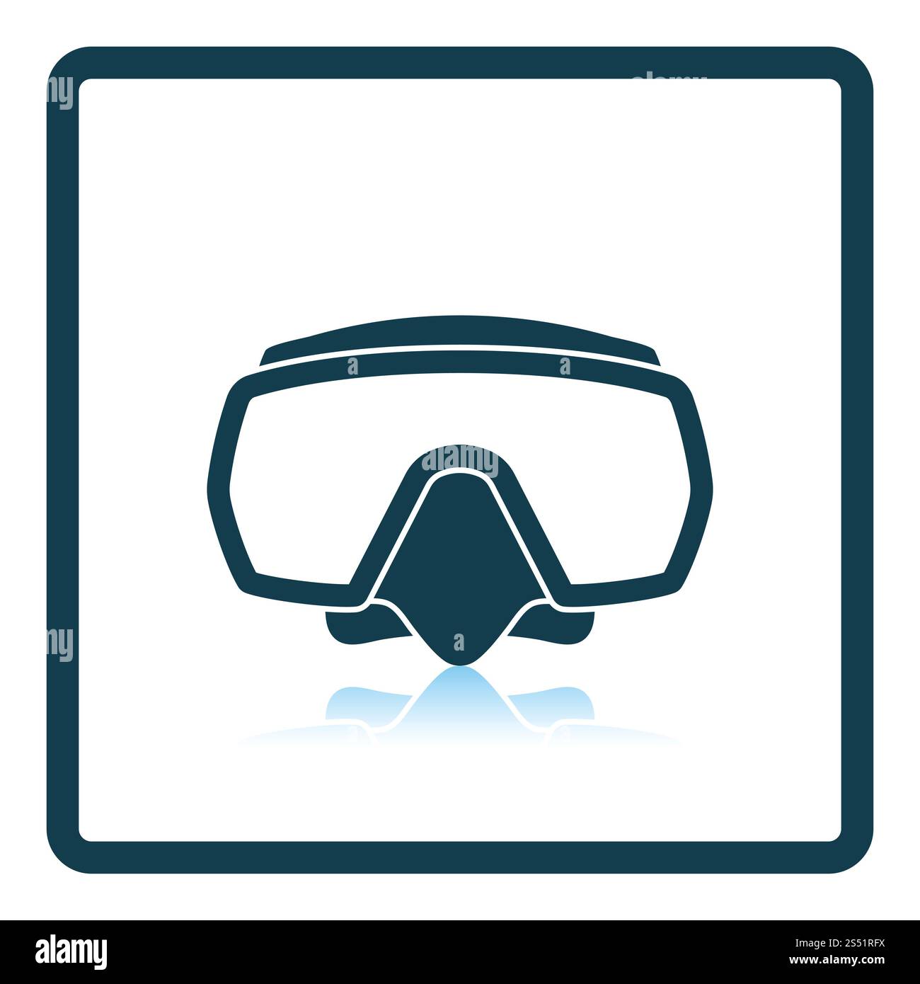 Icon of scuba mask on gray background, round shadow. Shadow reflection ...