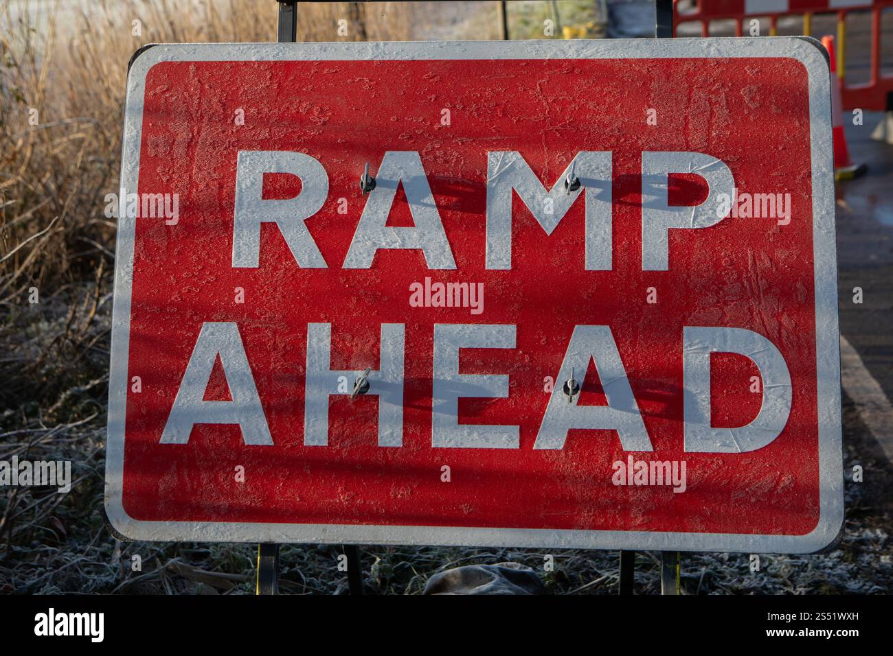 Ramp ahead road sign, Cambridgeshire Stock Photo - Alamy
