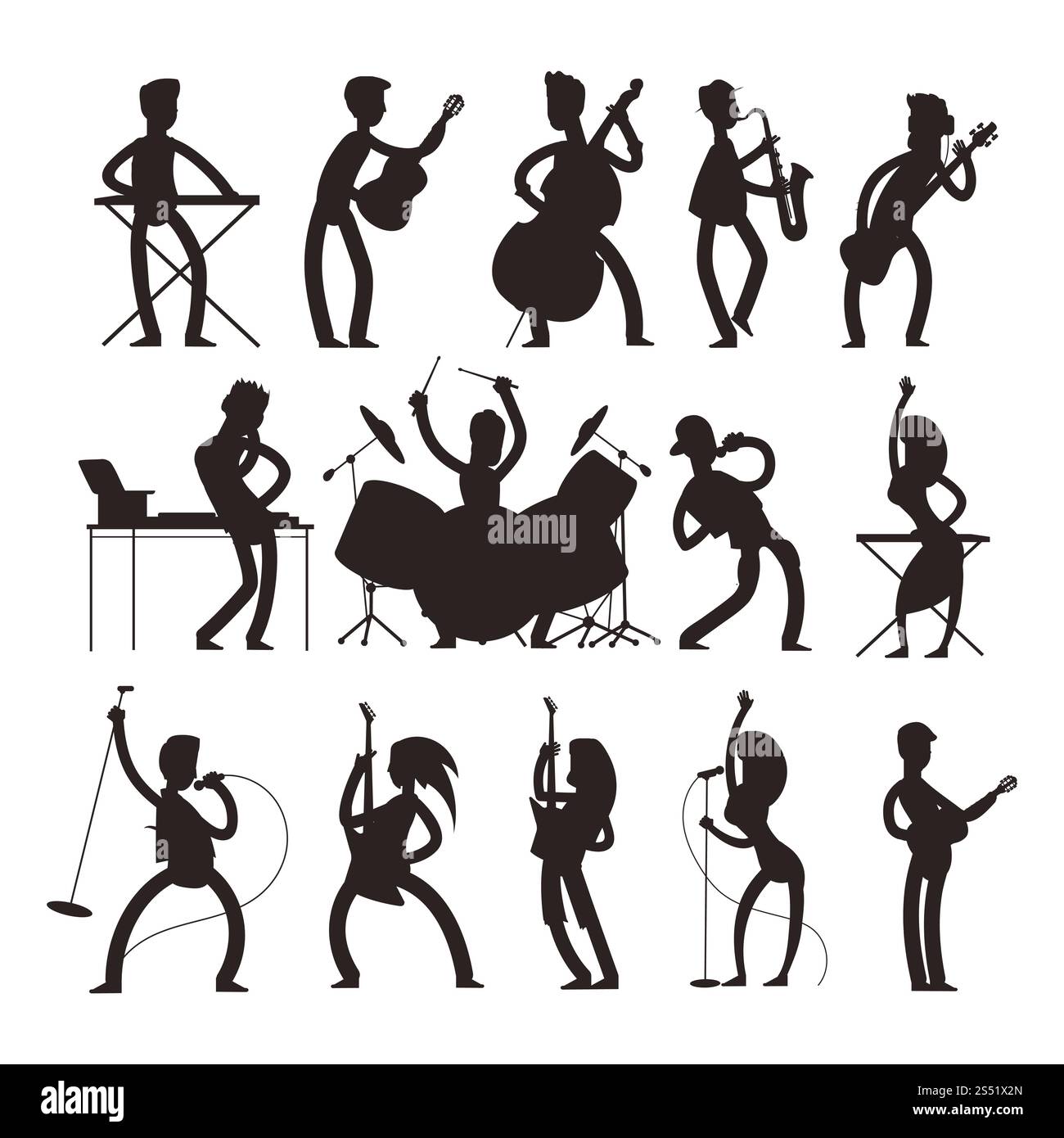 Vector muscian silhouettes isolated on white background. Concert and ...