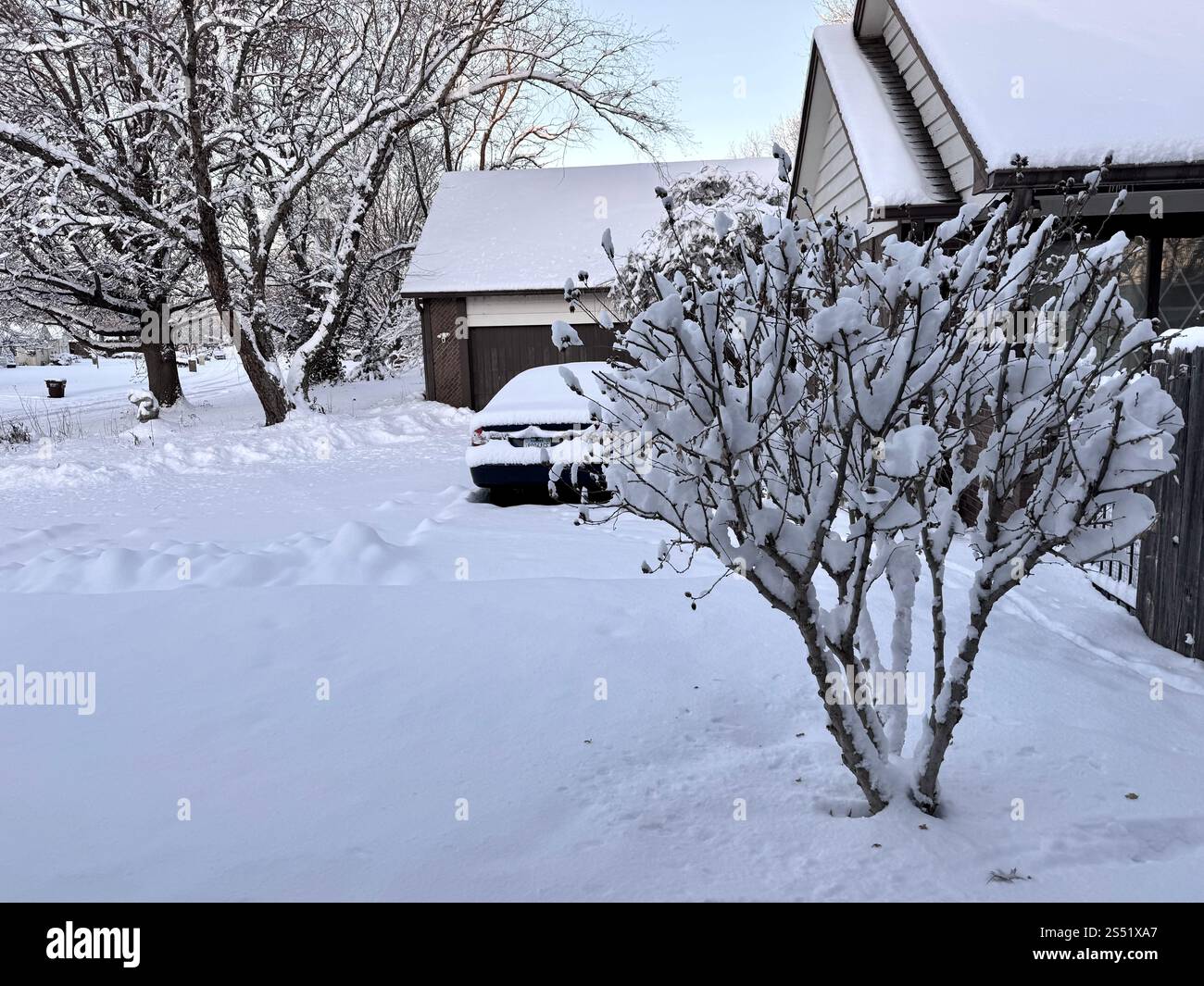 Heavy snow hits Wichita, Kansas coating items & trees. Showing a ...