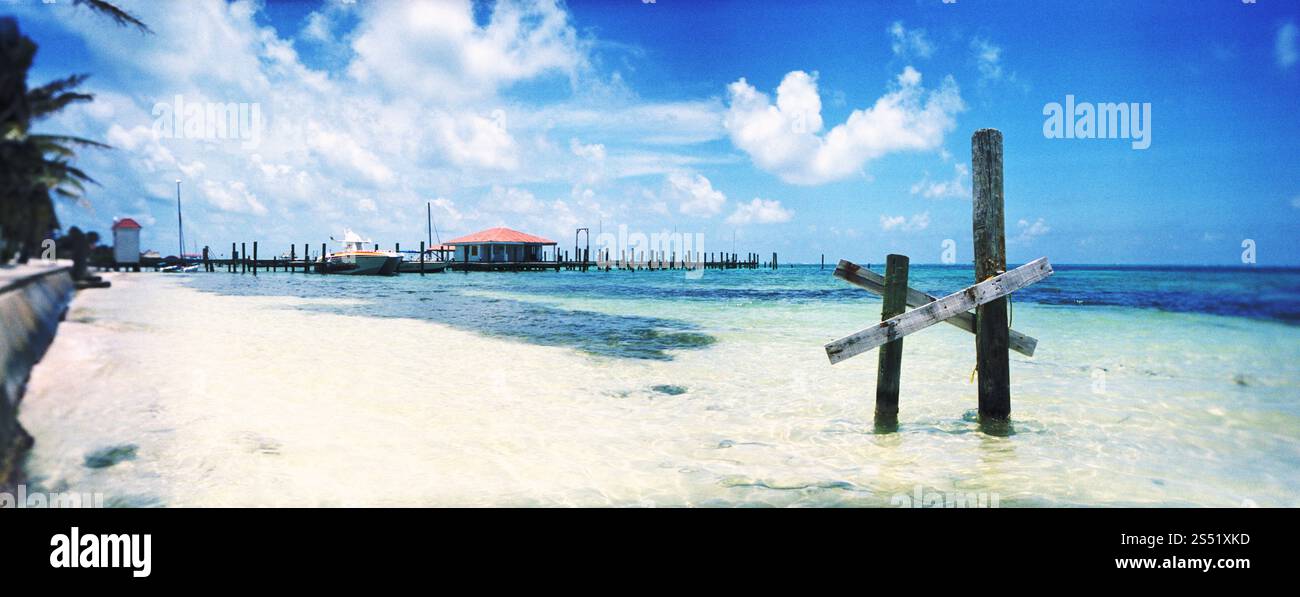 Panoramic image of the beach, San Pedro, Ambergris Caye, Belize Stock ...