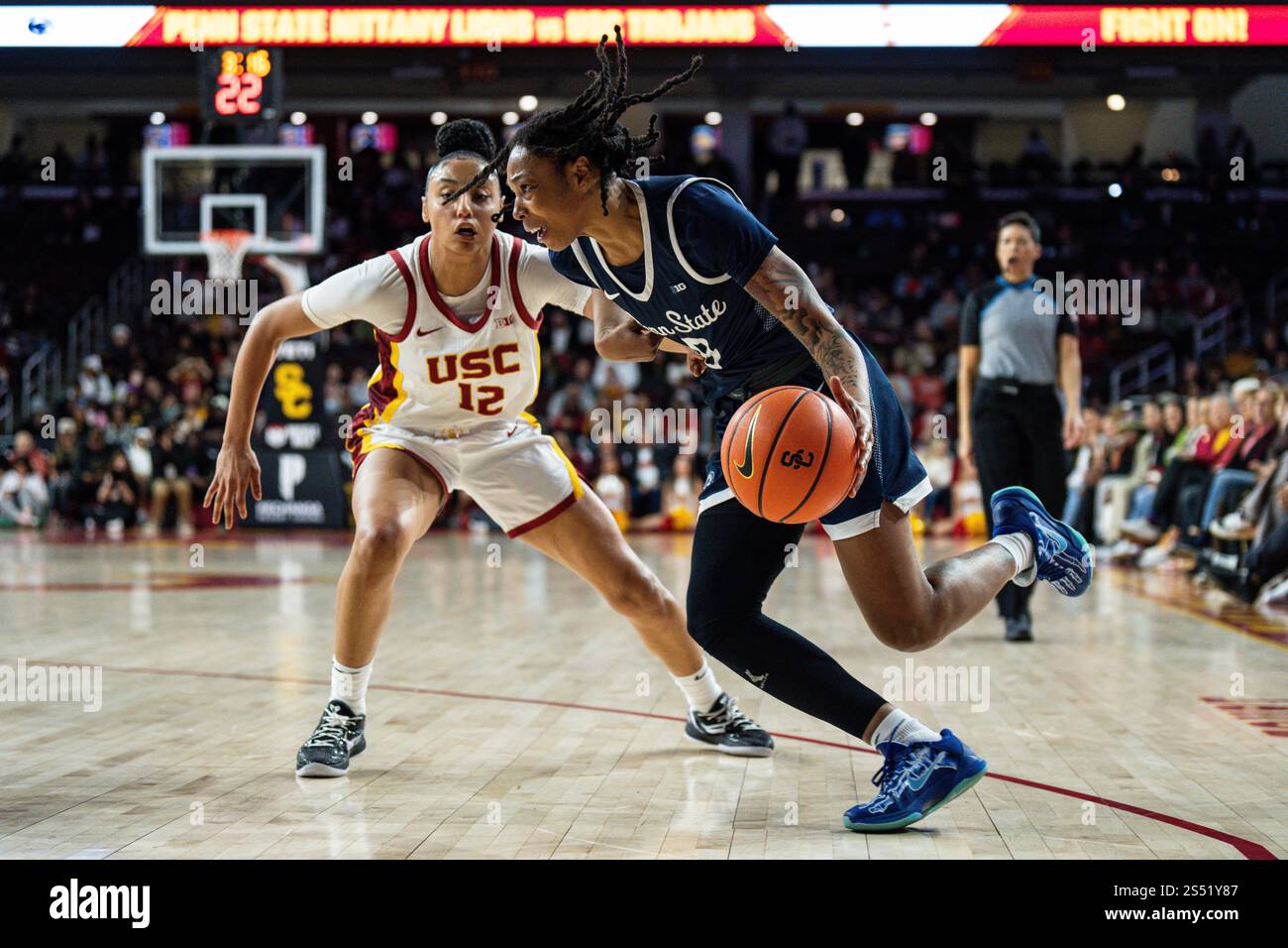 Penn State Lady Lions guard Gabby Elliott (0) drives against USC ...