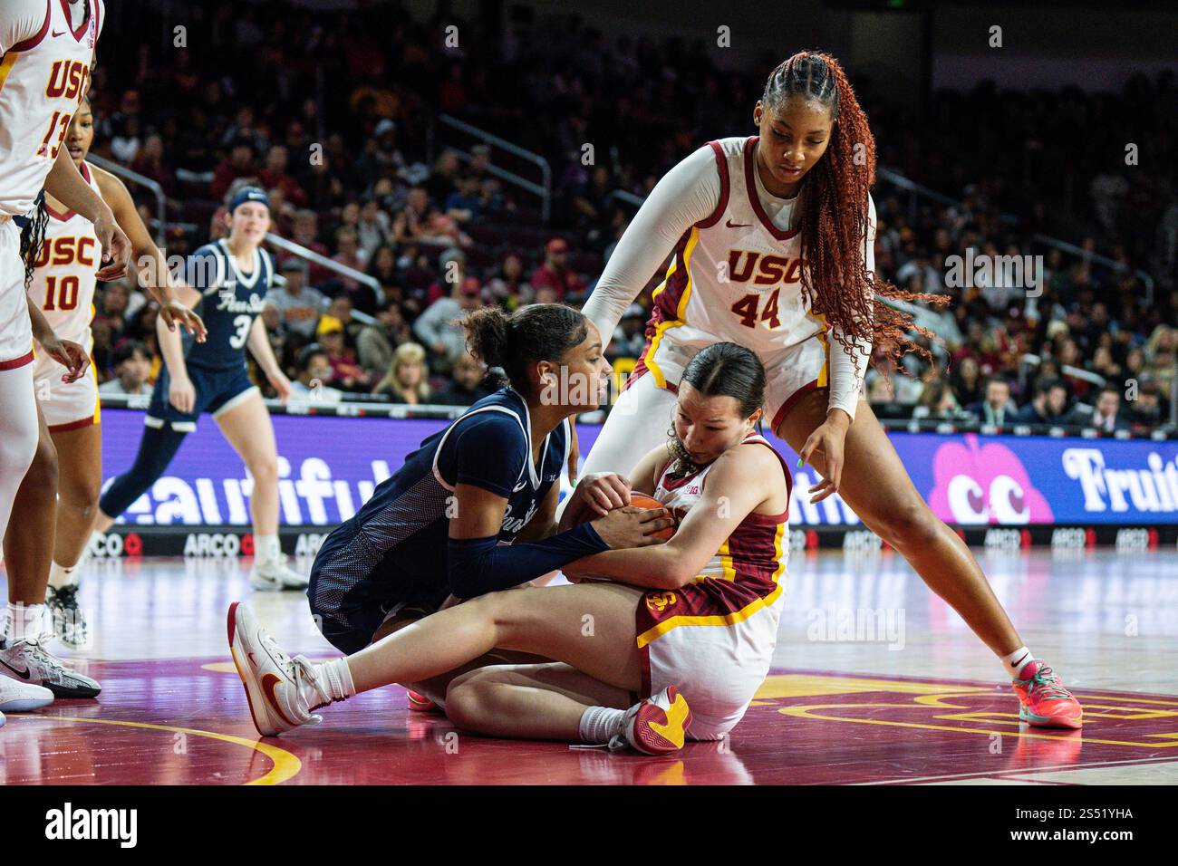 Penn State Lady Lions forward Tamera Johnson (5) and USC Trojans guard ...