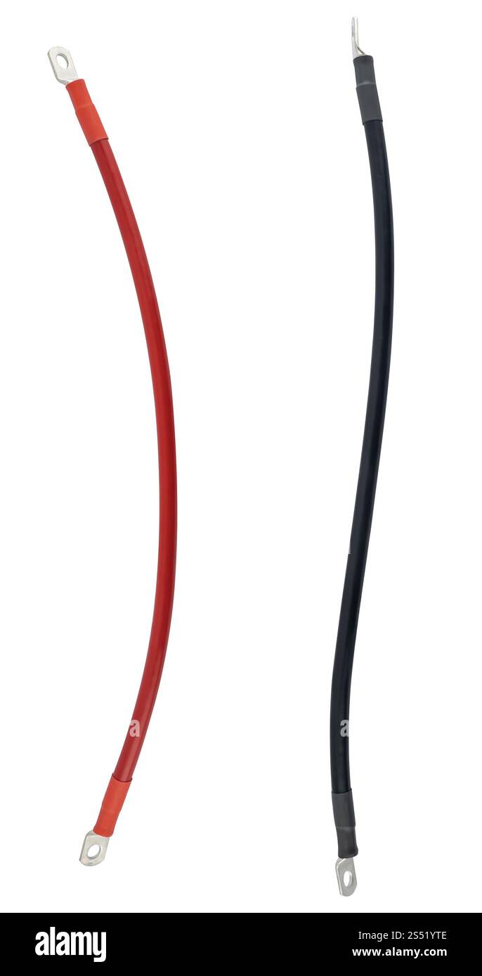 Wires with terminals, electrical wires on white background in ...