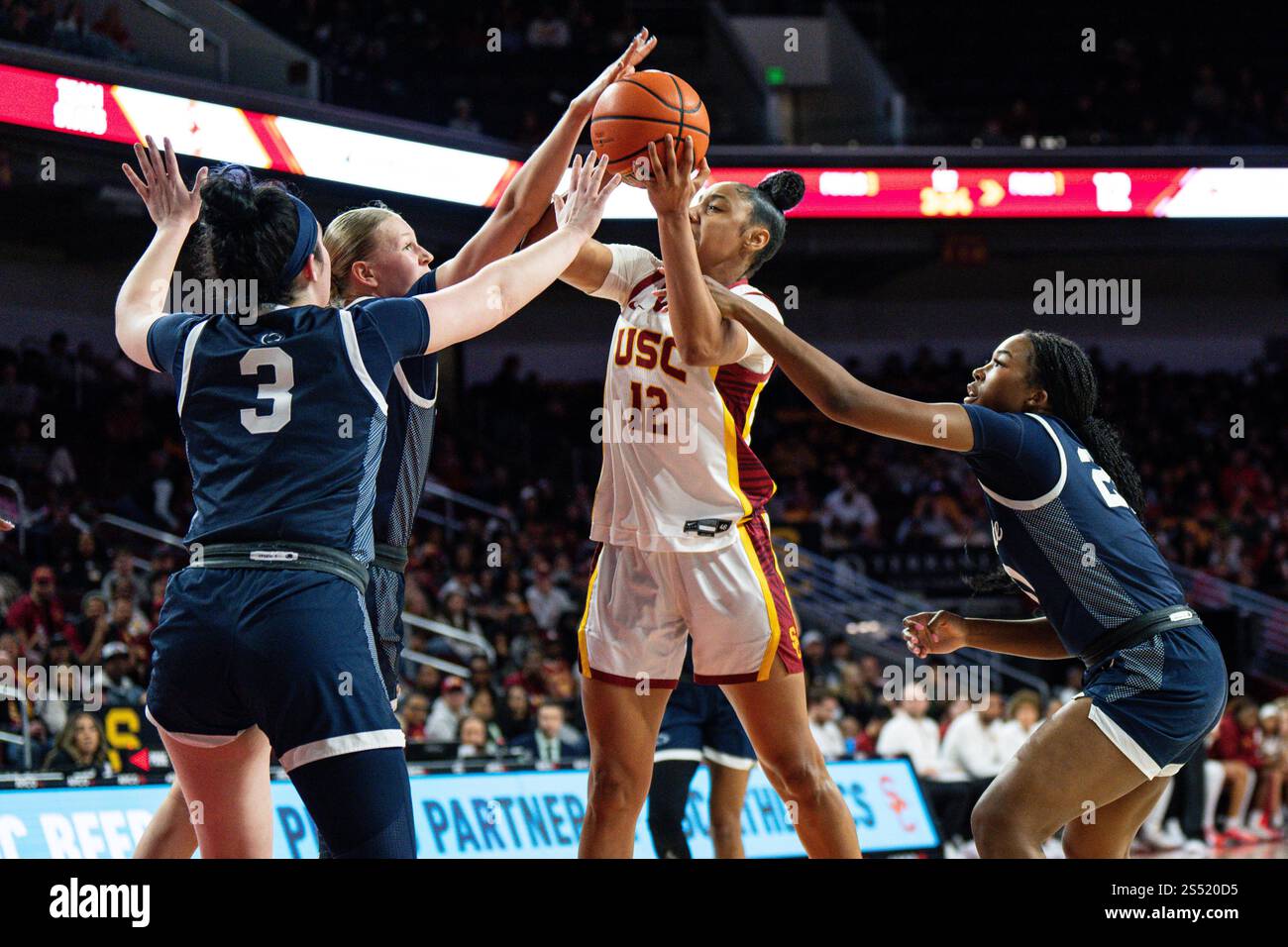USC Trojans guard JuJu Watkins (12) is fouled by Penn State Lady Lions ...