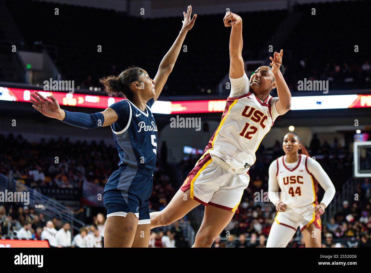 USC Trojans guard JuJu Watkins (12) is fouled by Penn State Lady Lions ...