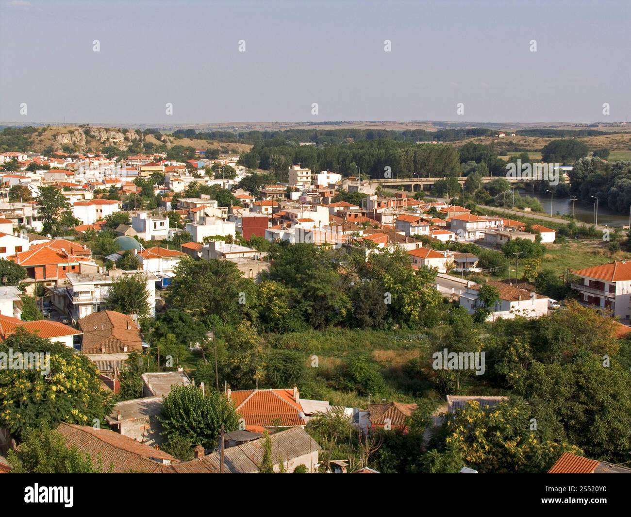 europe, greece, thrace, town of didymoteicho, view with evros river and ...
