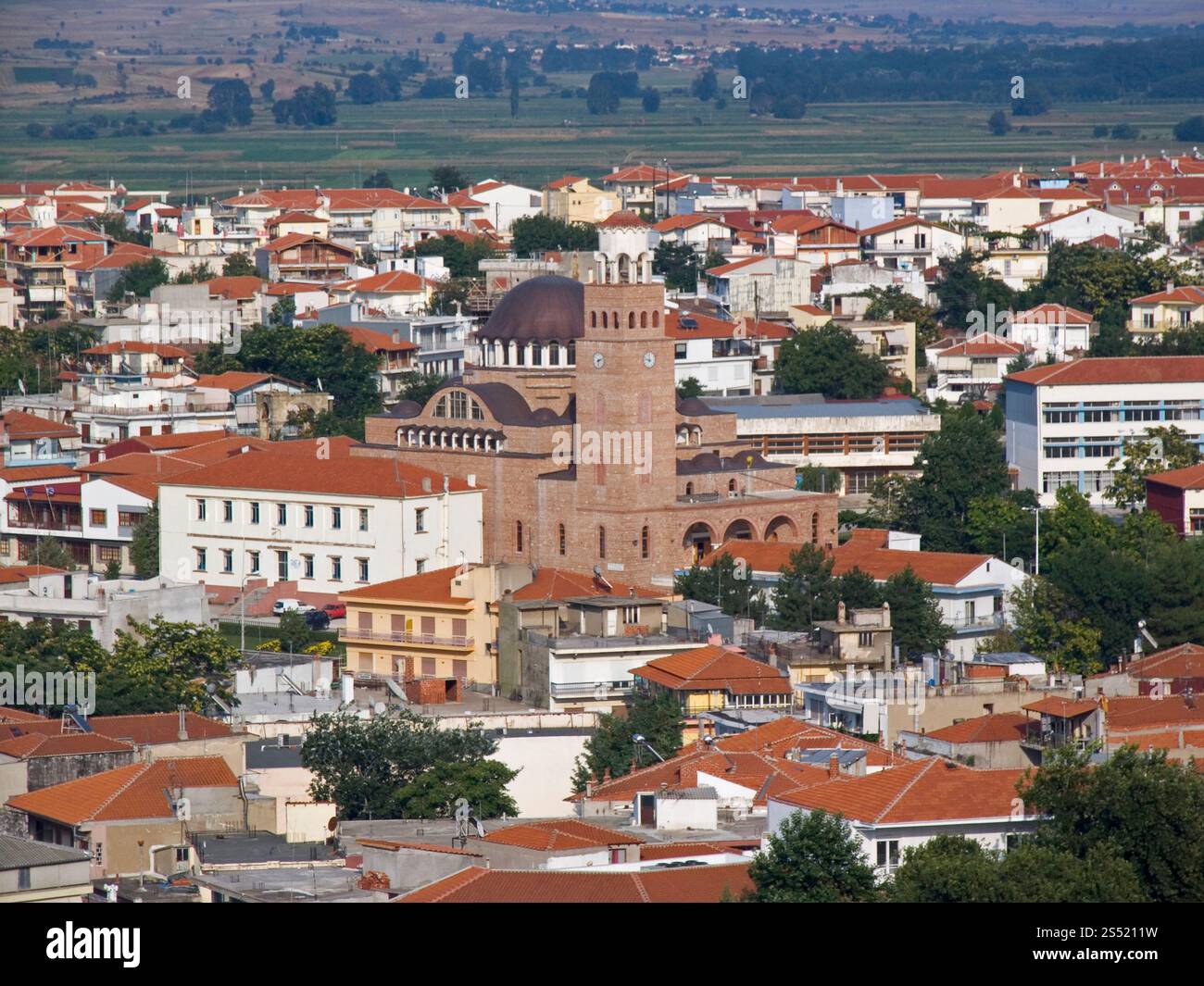 europe, greece, thrace, town of didimotiho, orthodox church and view of ...