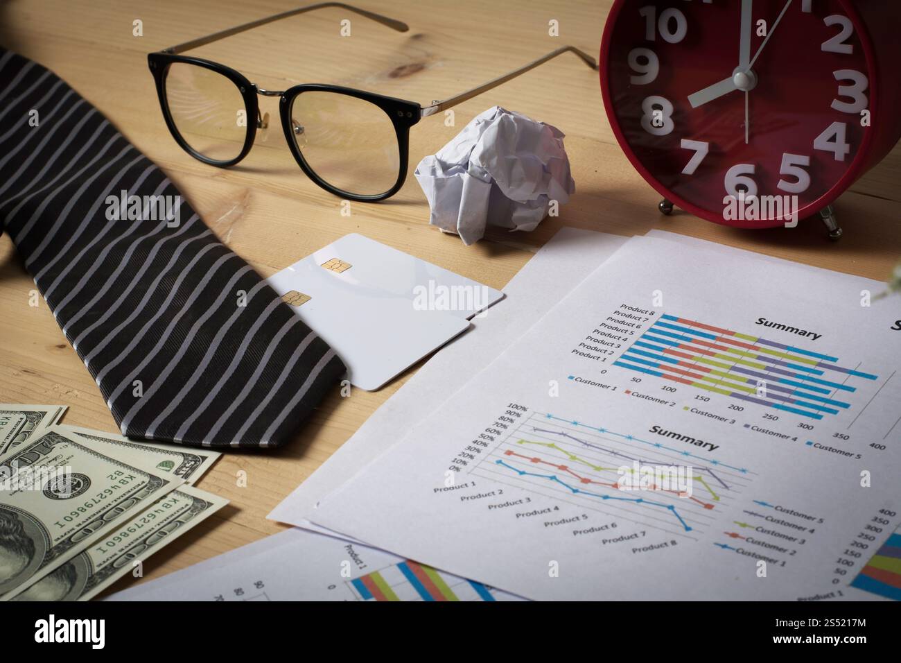 business workplace with paper chart,graph and money. Business fi ...