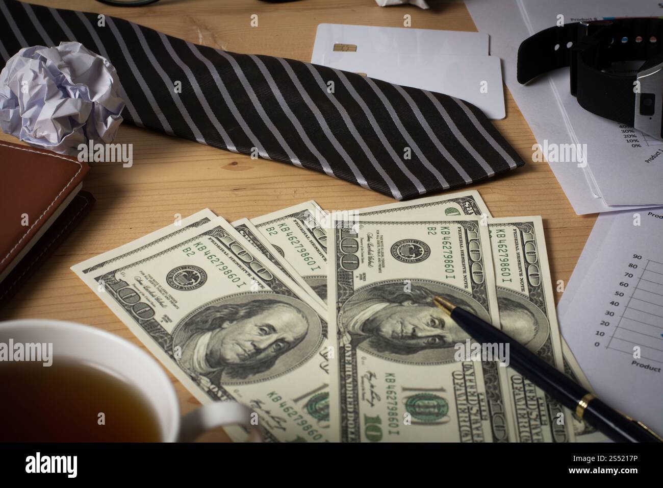 business workplace with paper chart,graph and money. Business fi ...